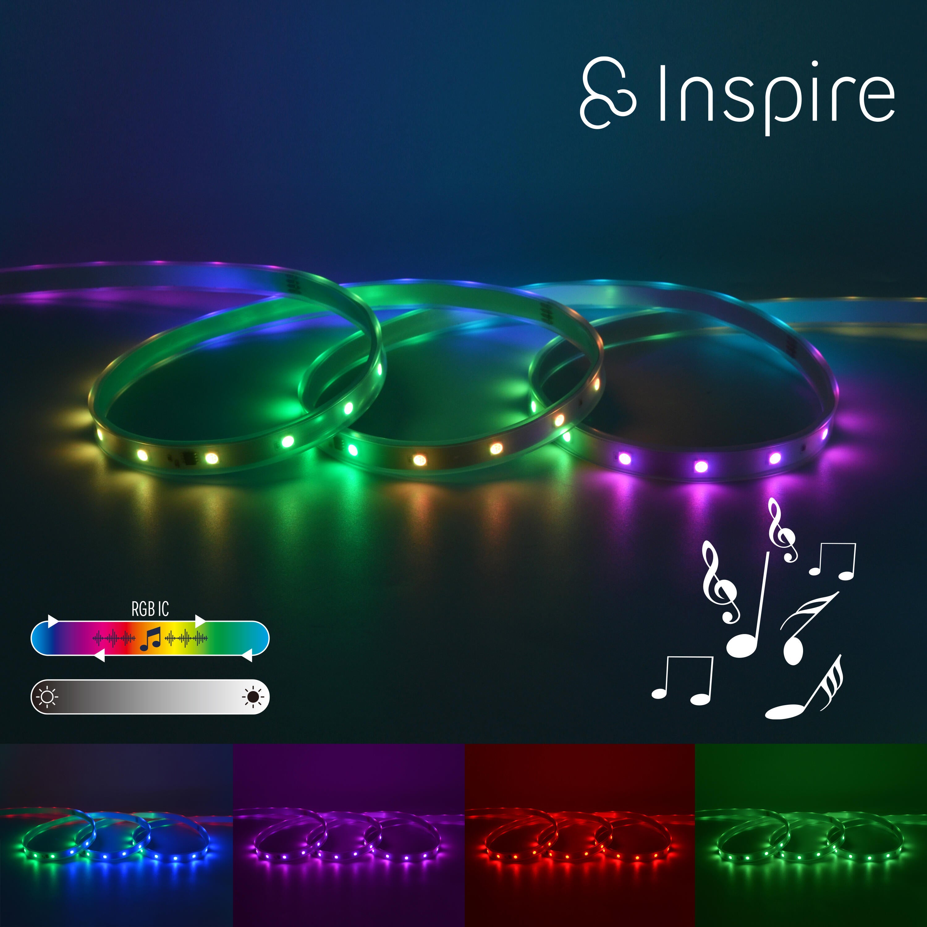 Kit ruban LED L.5 m, couleurs dynamiques musique, IP44 Seba INSPIRE ...