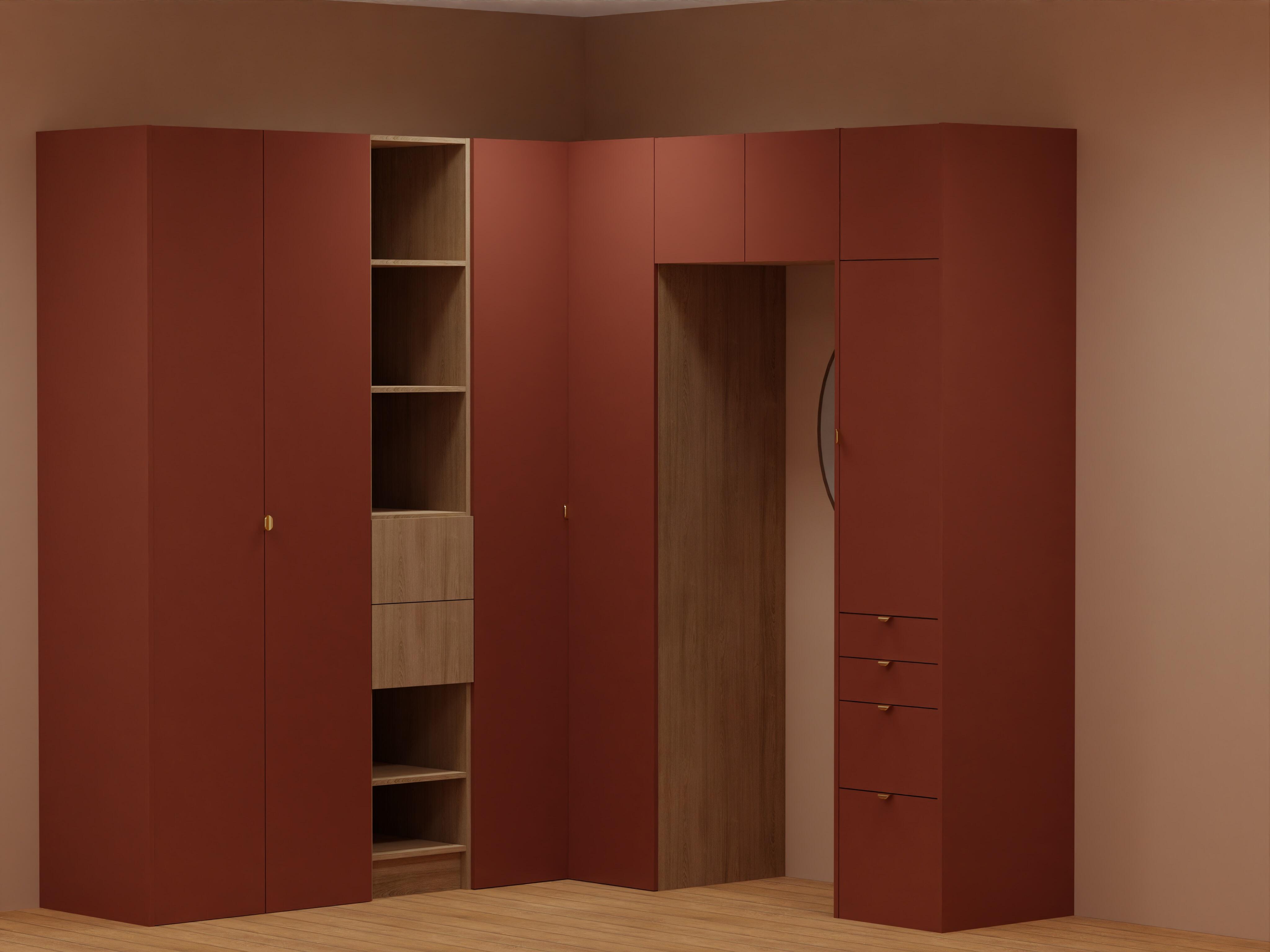 Dressing d'angle SPACEO Evo'M, terracotta / chêne H.230.4 x l.280 x P ...