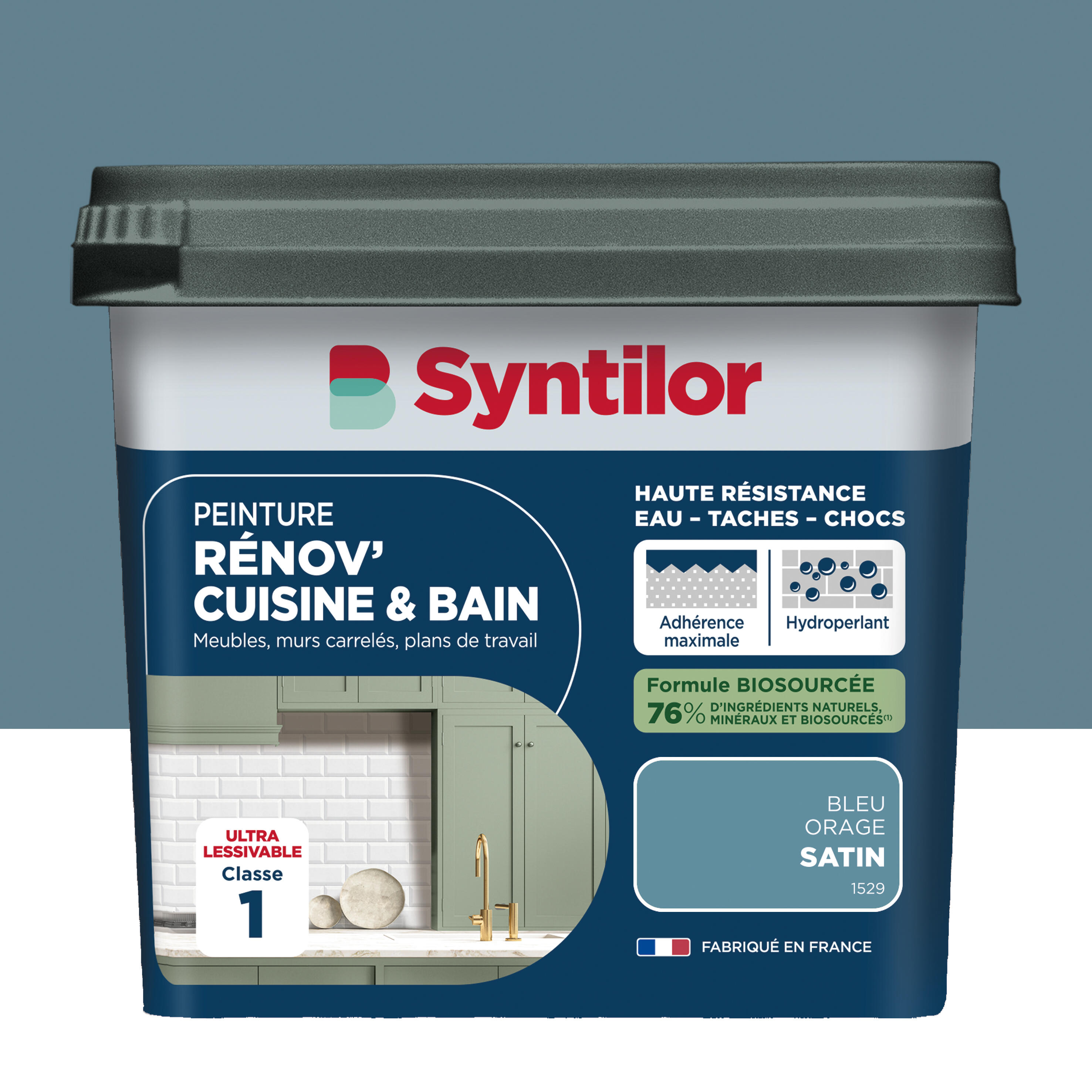 Peinture meuble bleu orage satin SYNTILOR Rénov' cuisine et bain 0.75L ...