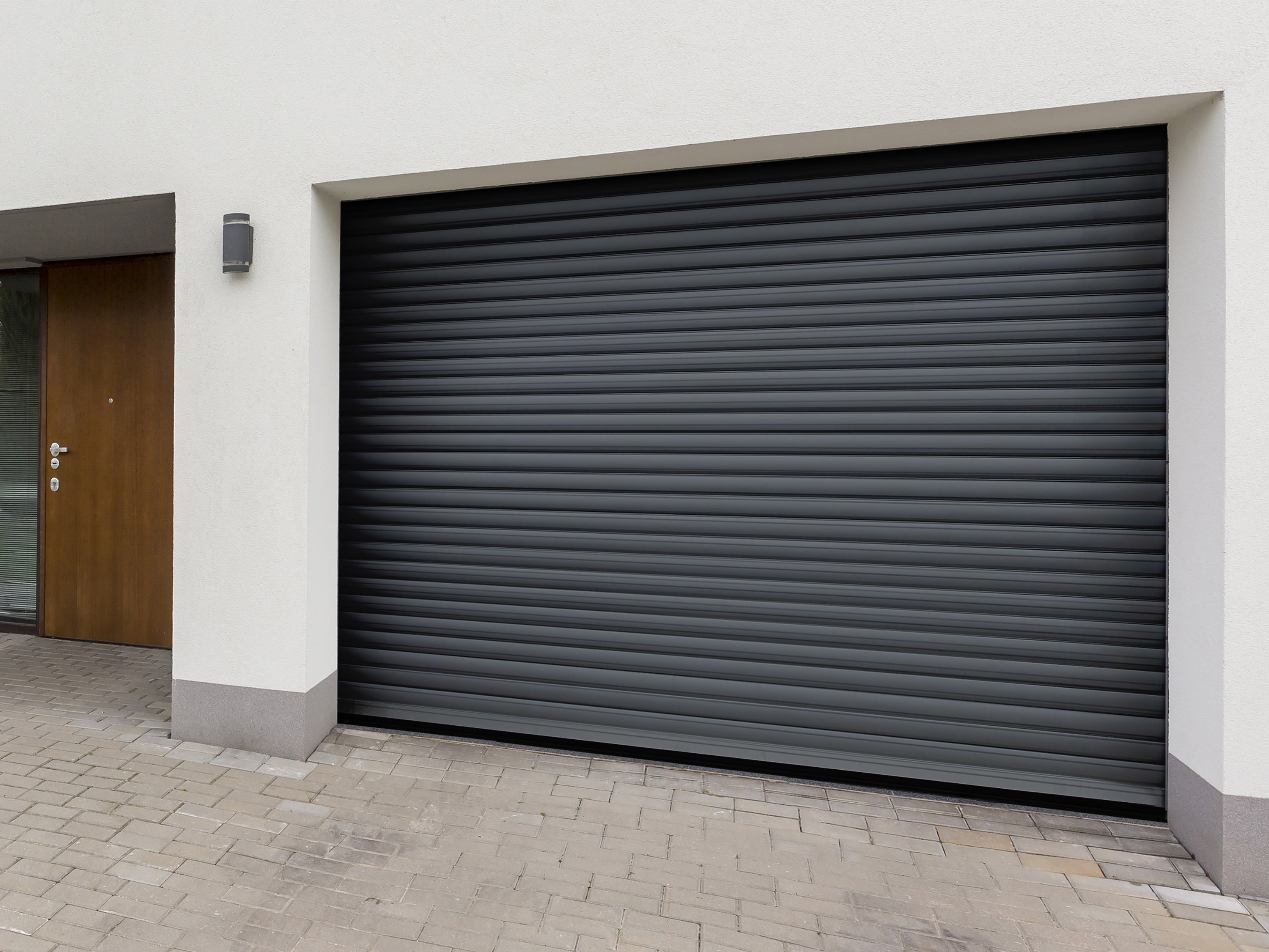 Porte de garage à enroulement motorisée primo2 gris H.200 x l.240 cm ...