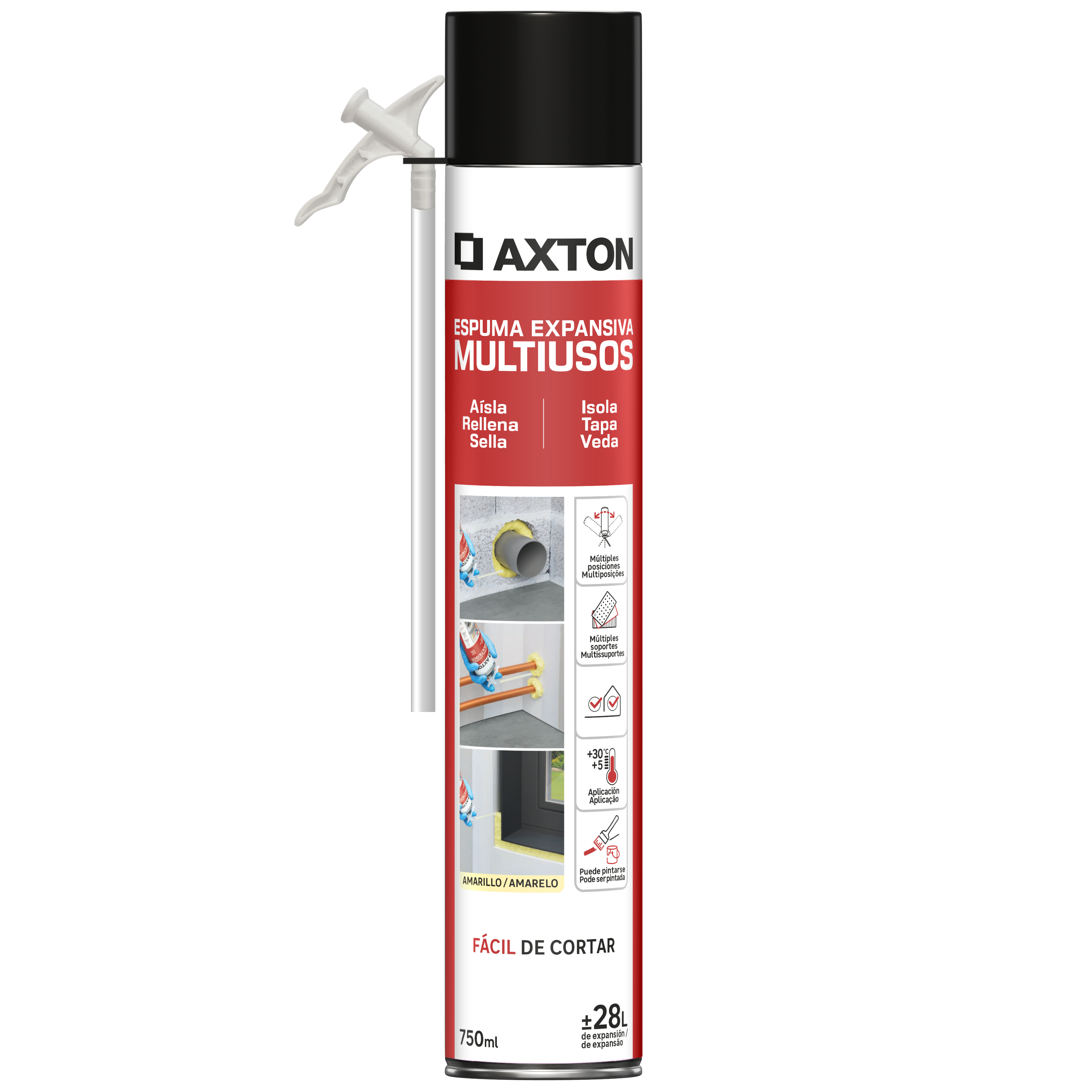 Espuma expansiva multiuso AXTON aplicación manual 750ml amarillo | Leroy Merlin