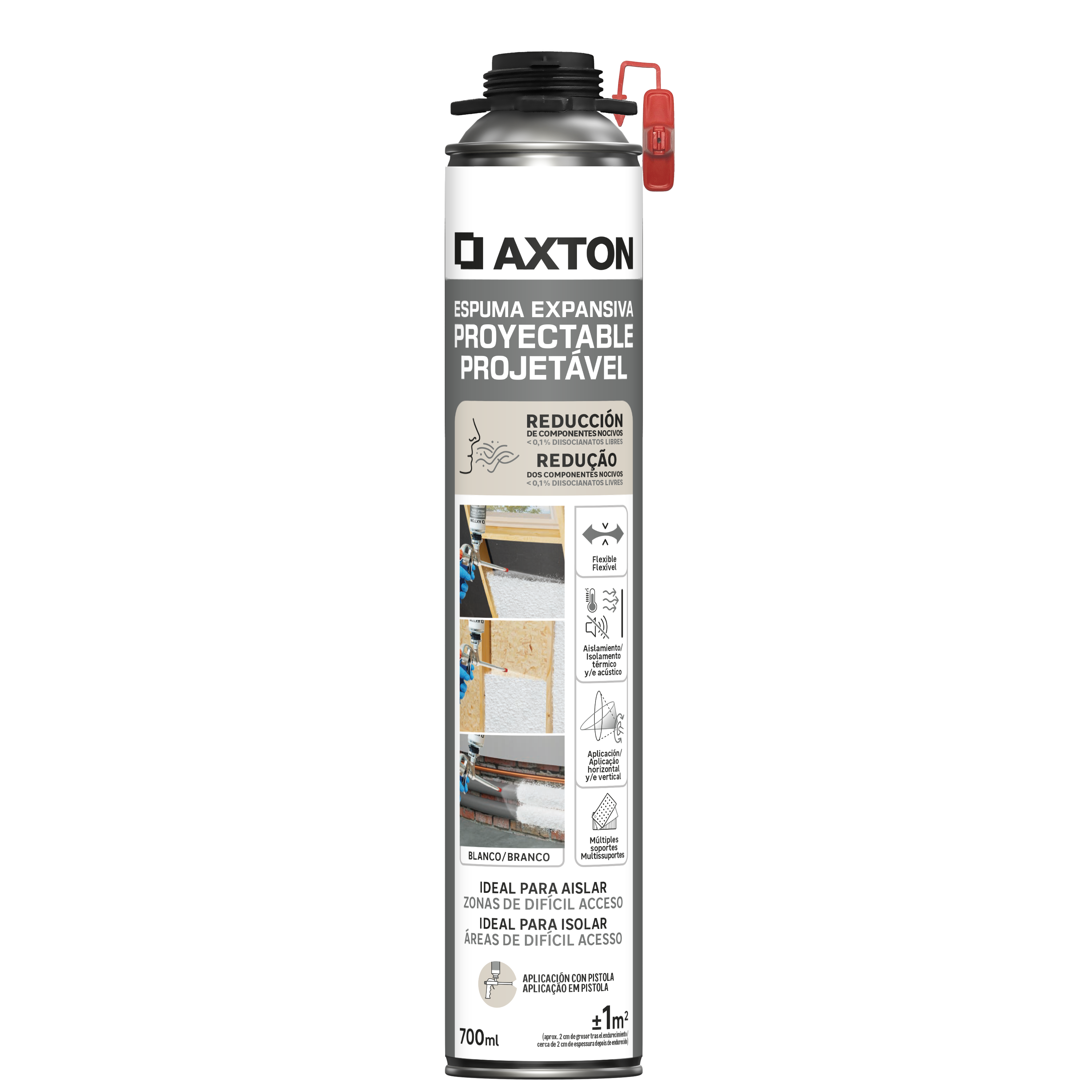 Espuma de poliuretano AXTON proyectable 700 ml para paredes y tejados ...