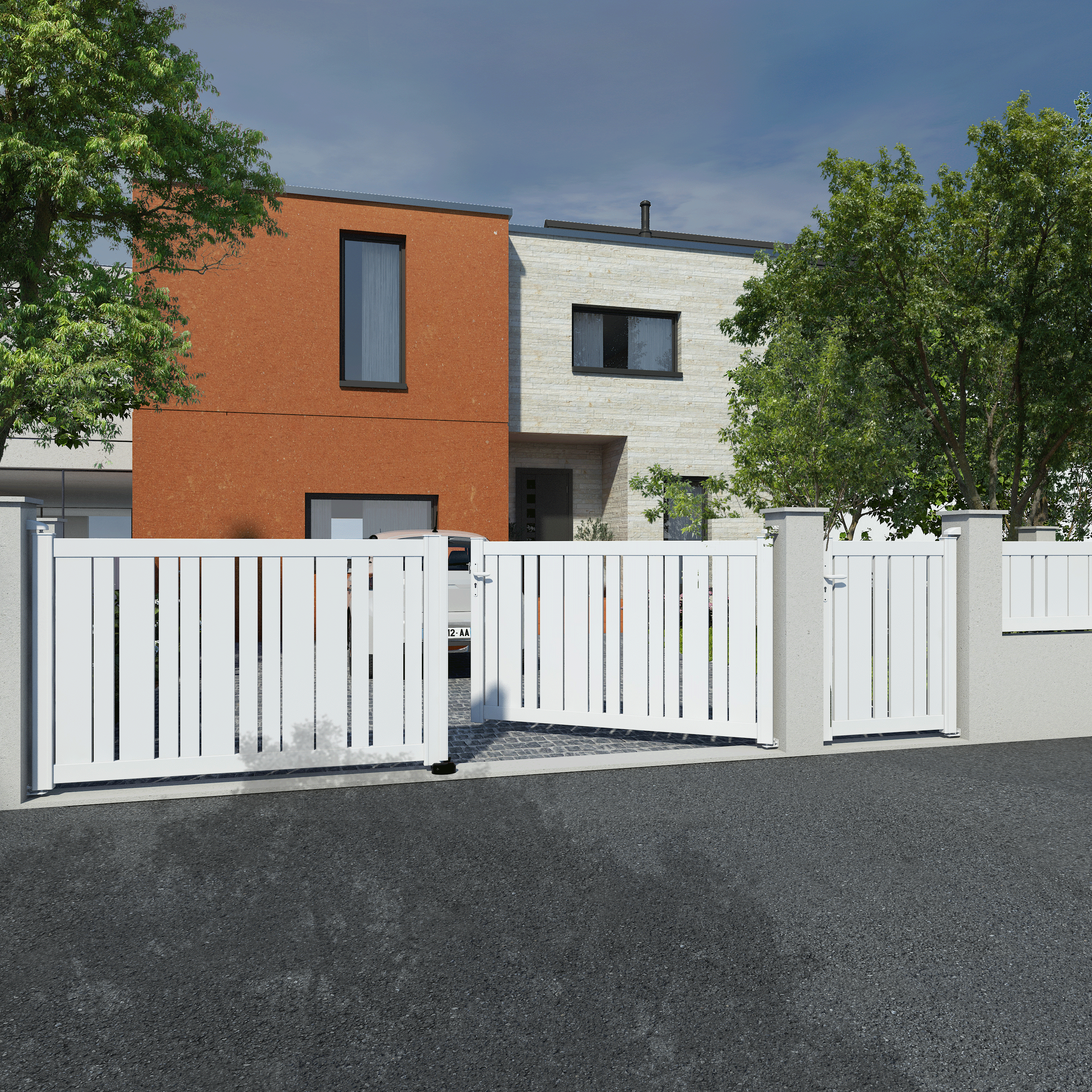 Portail battant aluminium Kaly blanc Klos up!, l.350 x H.155 cm | Leroy ...