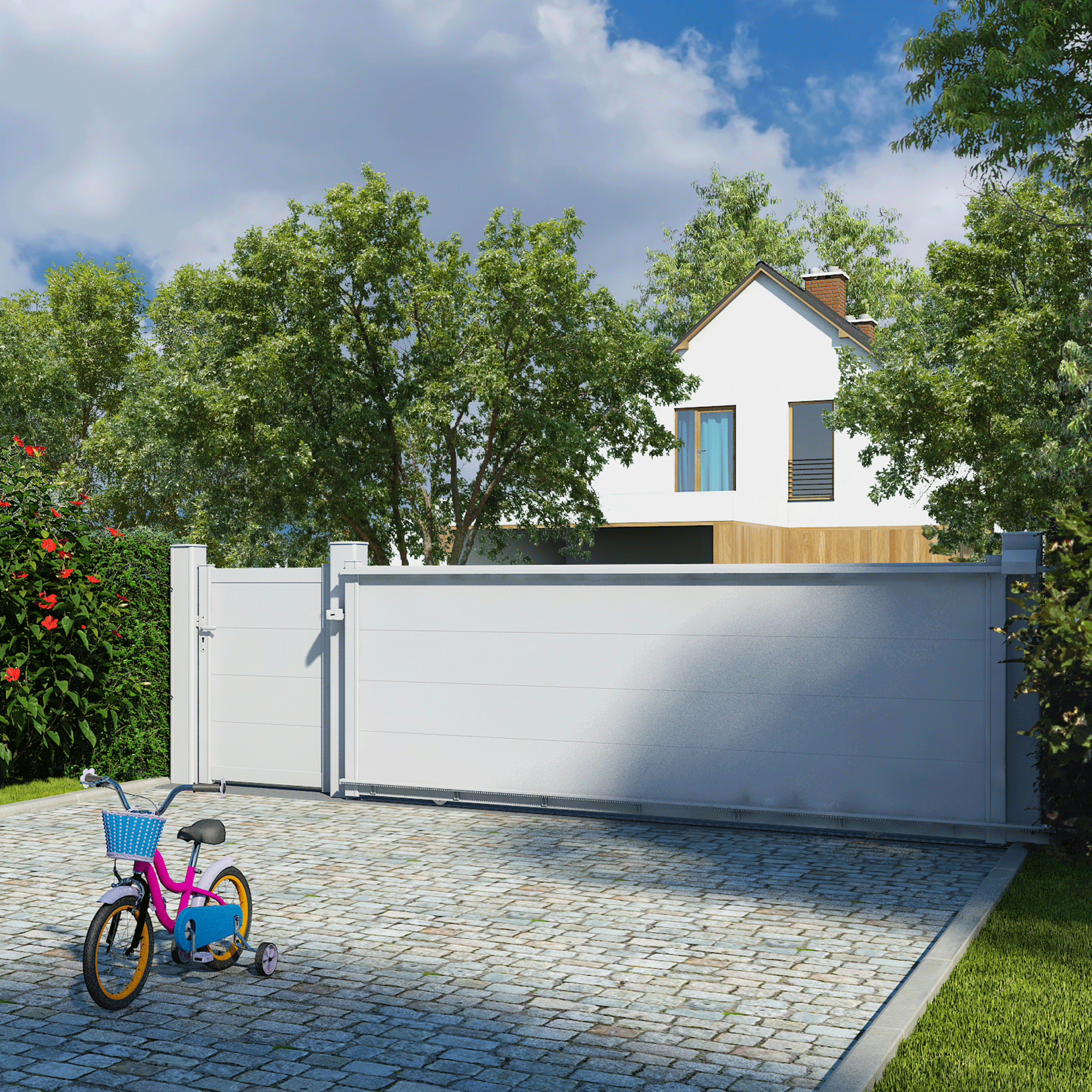 Portail coulissant aluminium Hezo blanc Klos up!, l.362 x H.170,5 cm ...