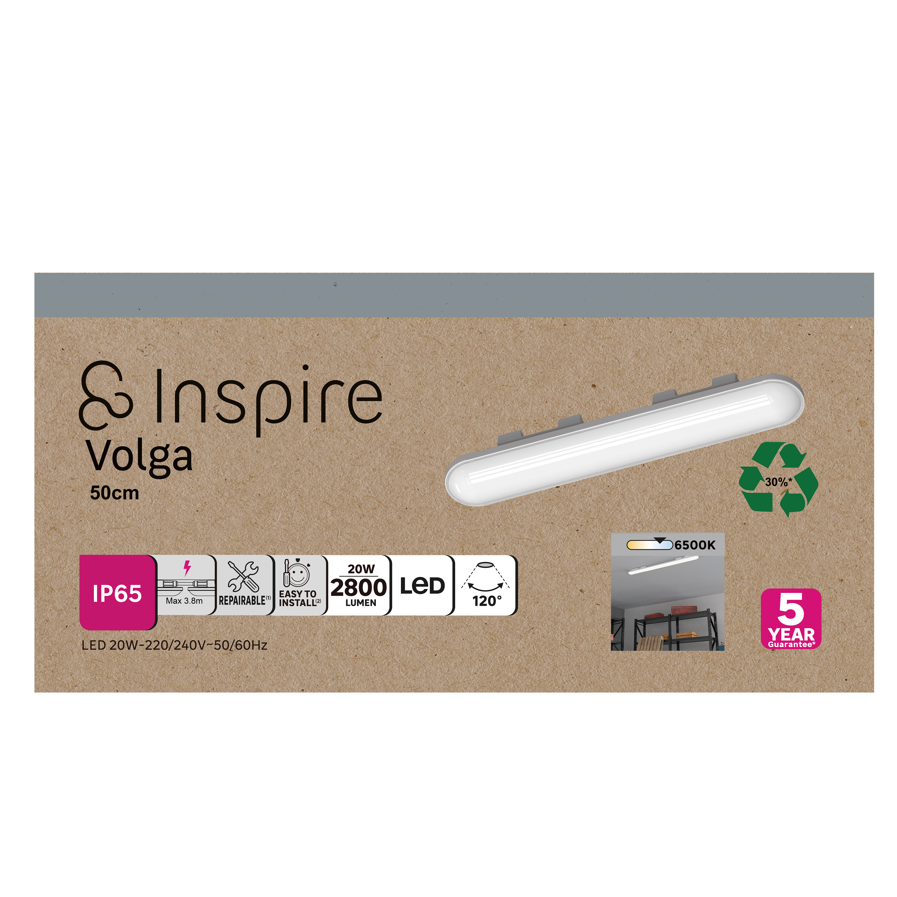 Regleta con fuente de luz LED Volga INSPIRE blanco frío 50 cm 20 lm ...