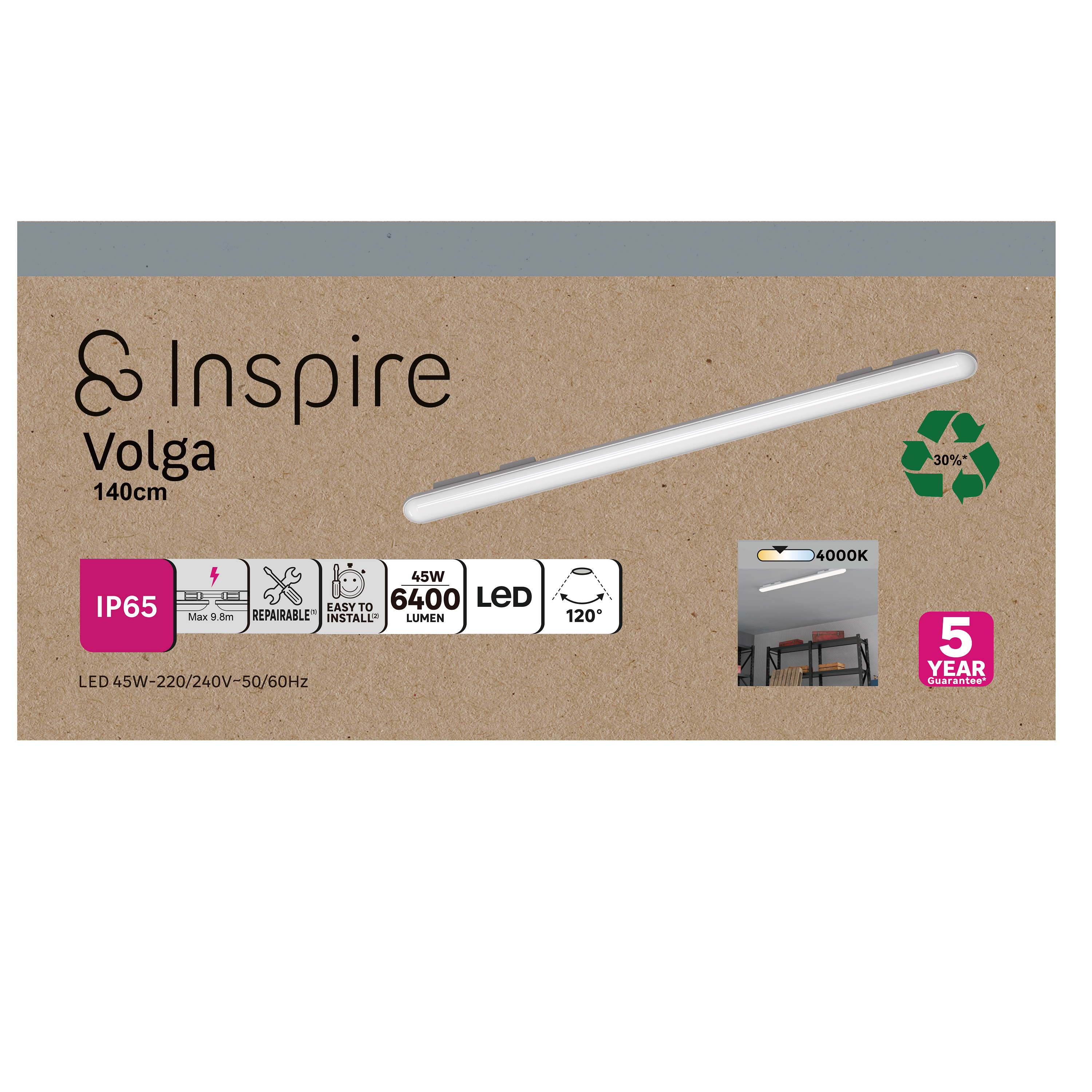 Regleta con fuente de luz LED Volga INSPIRE blanco neutro 140 cm ...