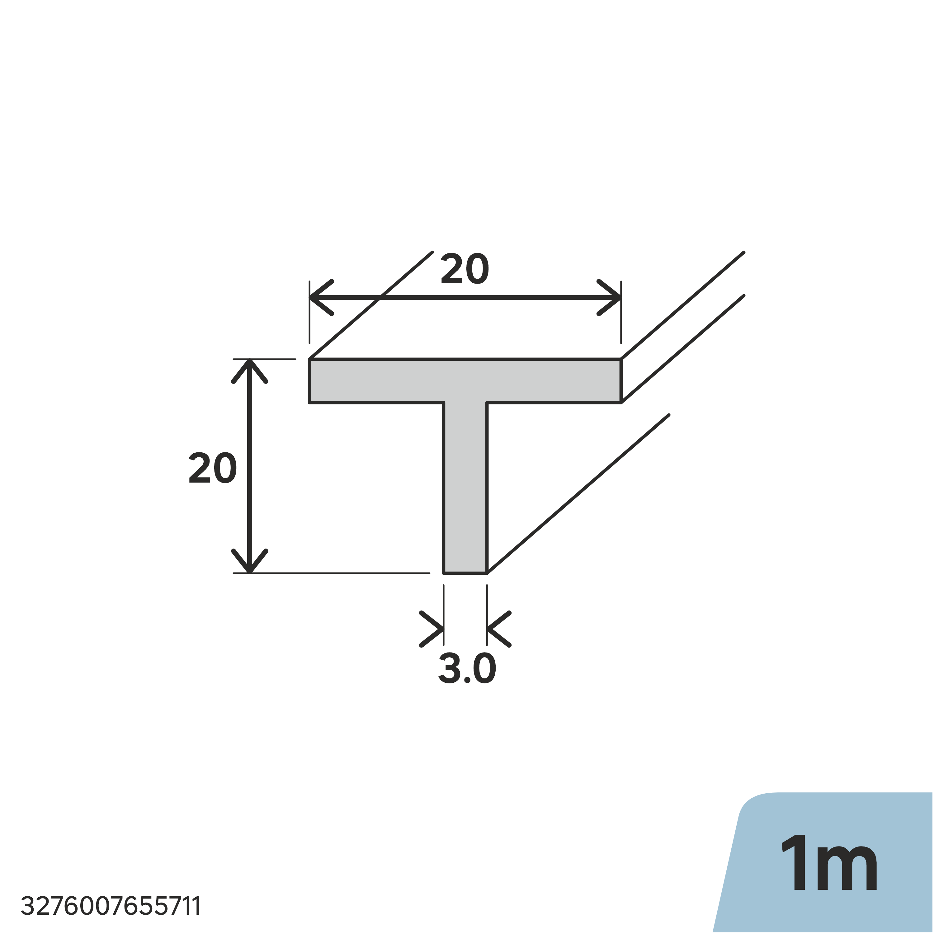 Perfil forma de en T de acero gris STANDERS, Alt. 20 x An.20 mm x L.1 m ...