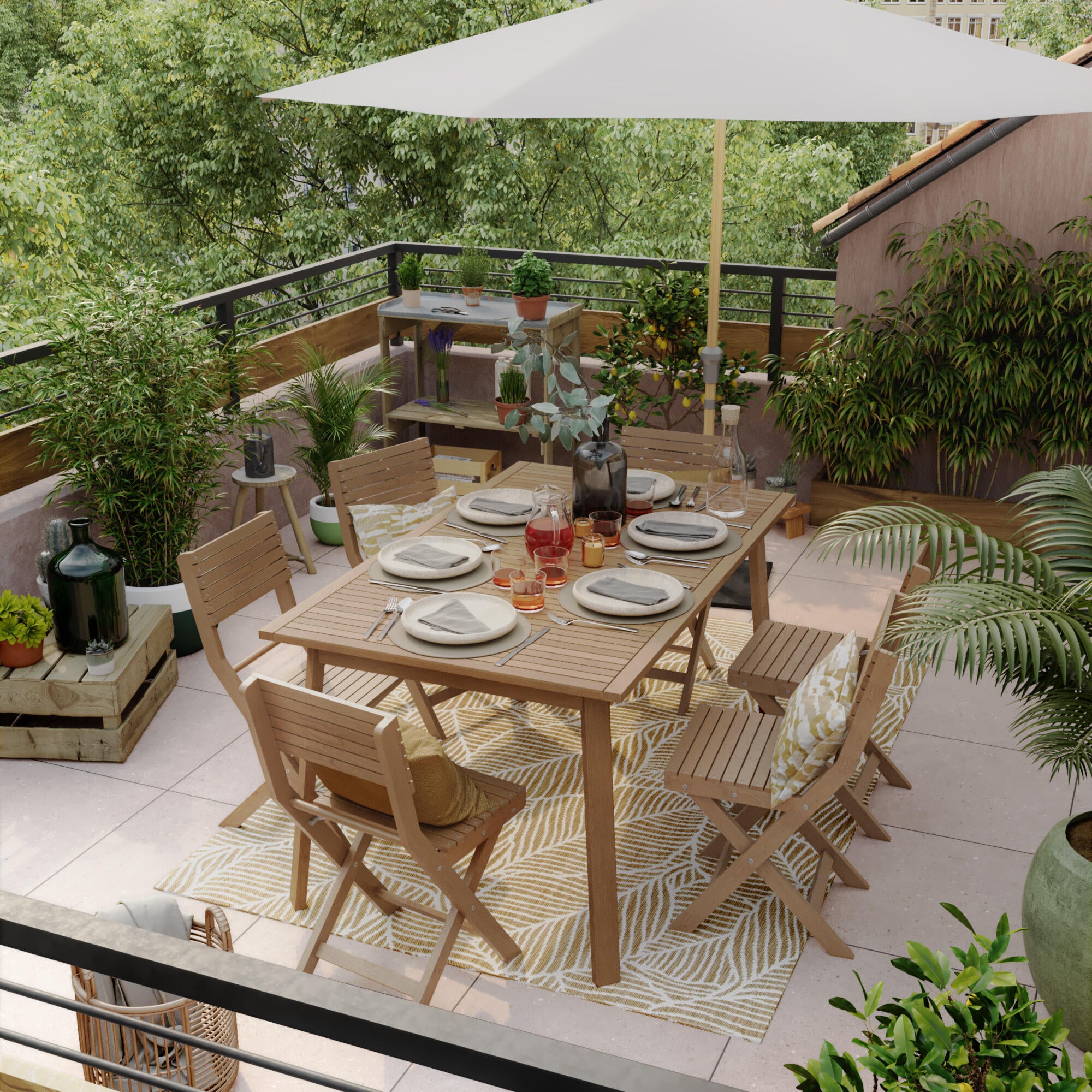 Lot table extensible, 6 chaises en acacia Solis NATERIAL | Leroy Merlin