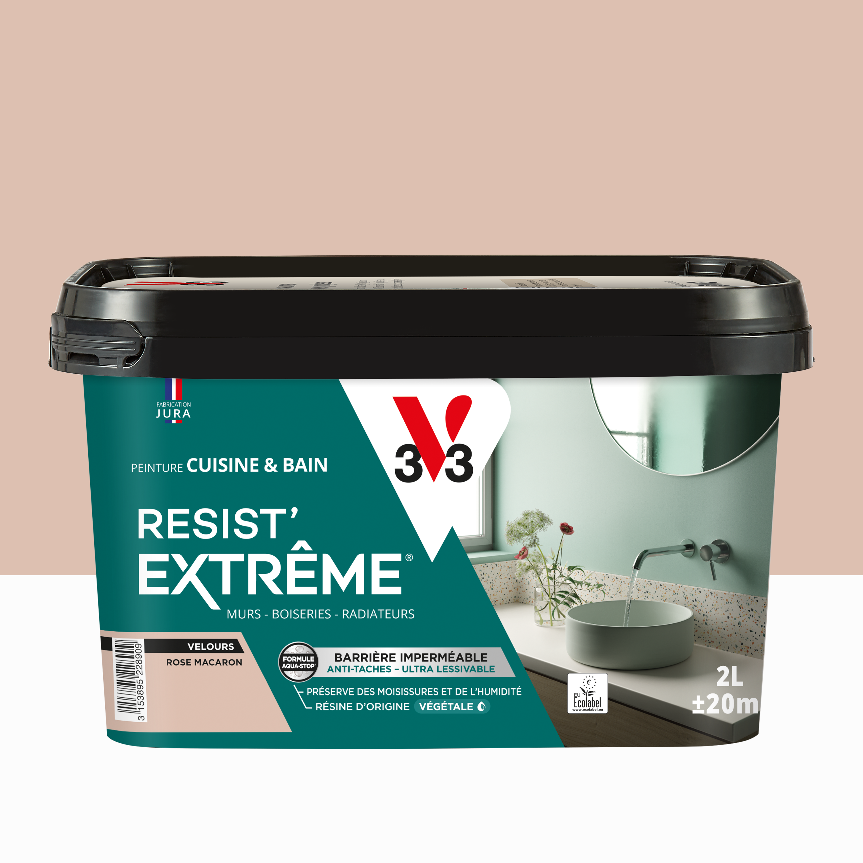 Peinture mur rose macaron velours V33 Resist extrême cuisine et bain 2L ...
