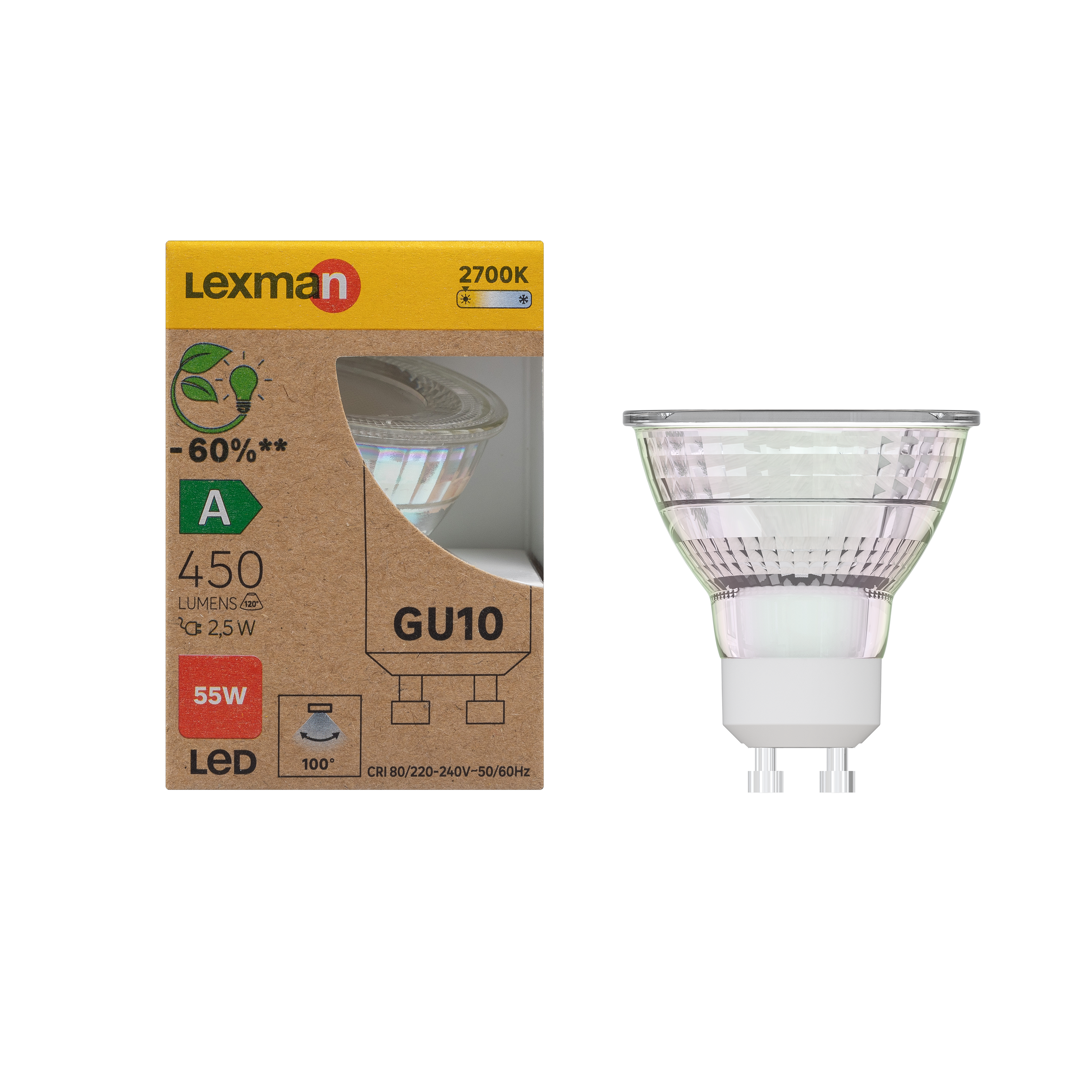 Ampoule led, réflecteur GU10, 450lm, classe énergétique A, blanc chaud ...