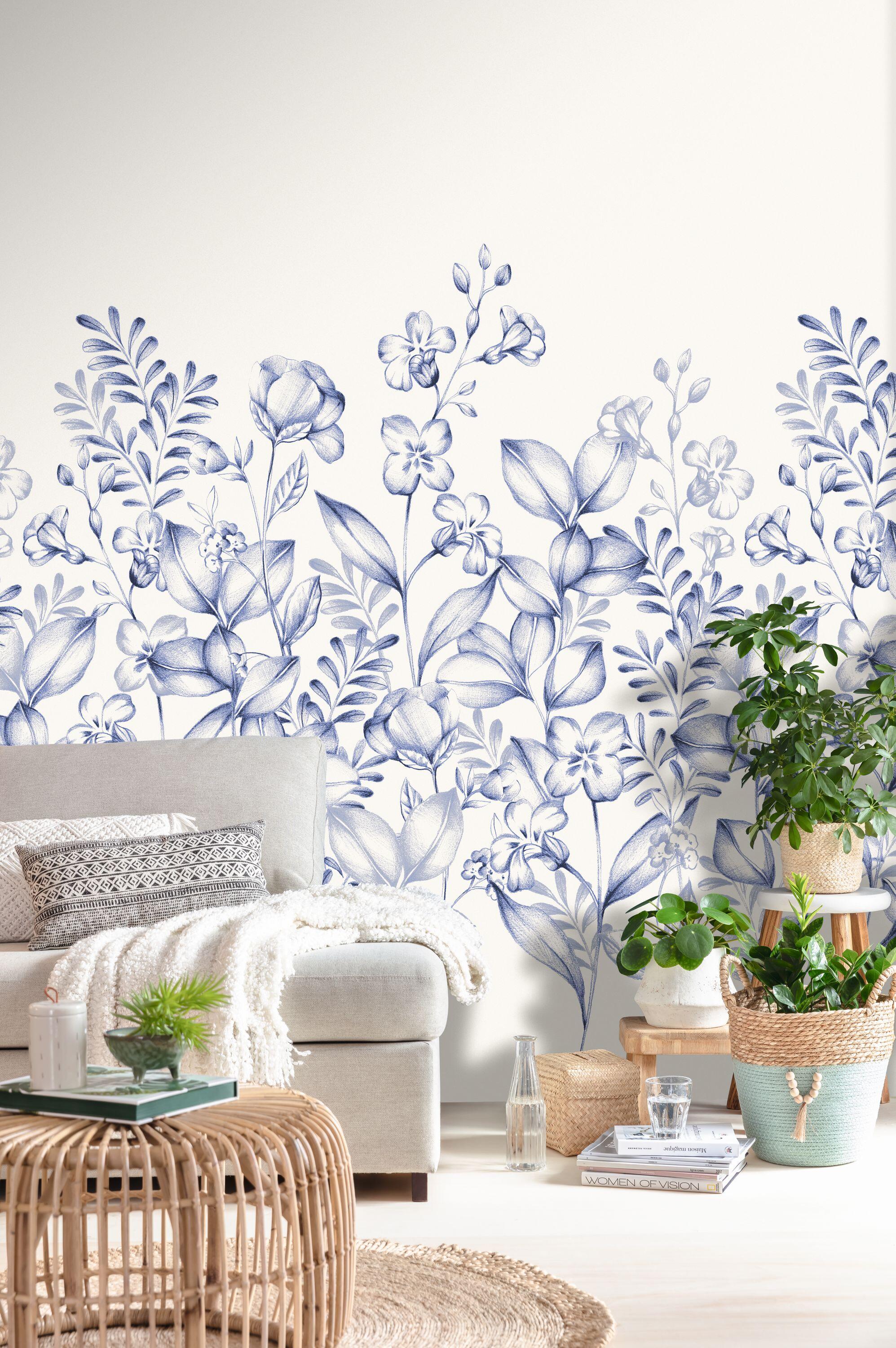Papier peint panoramique PIMP MY WALL flower field bleu l.200 x H.310 ...