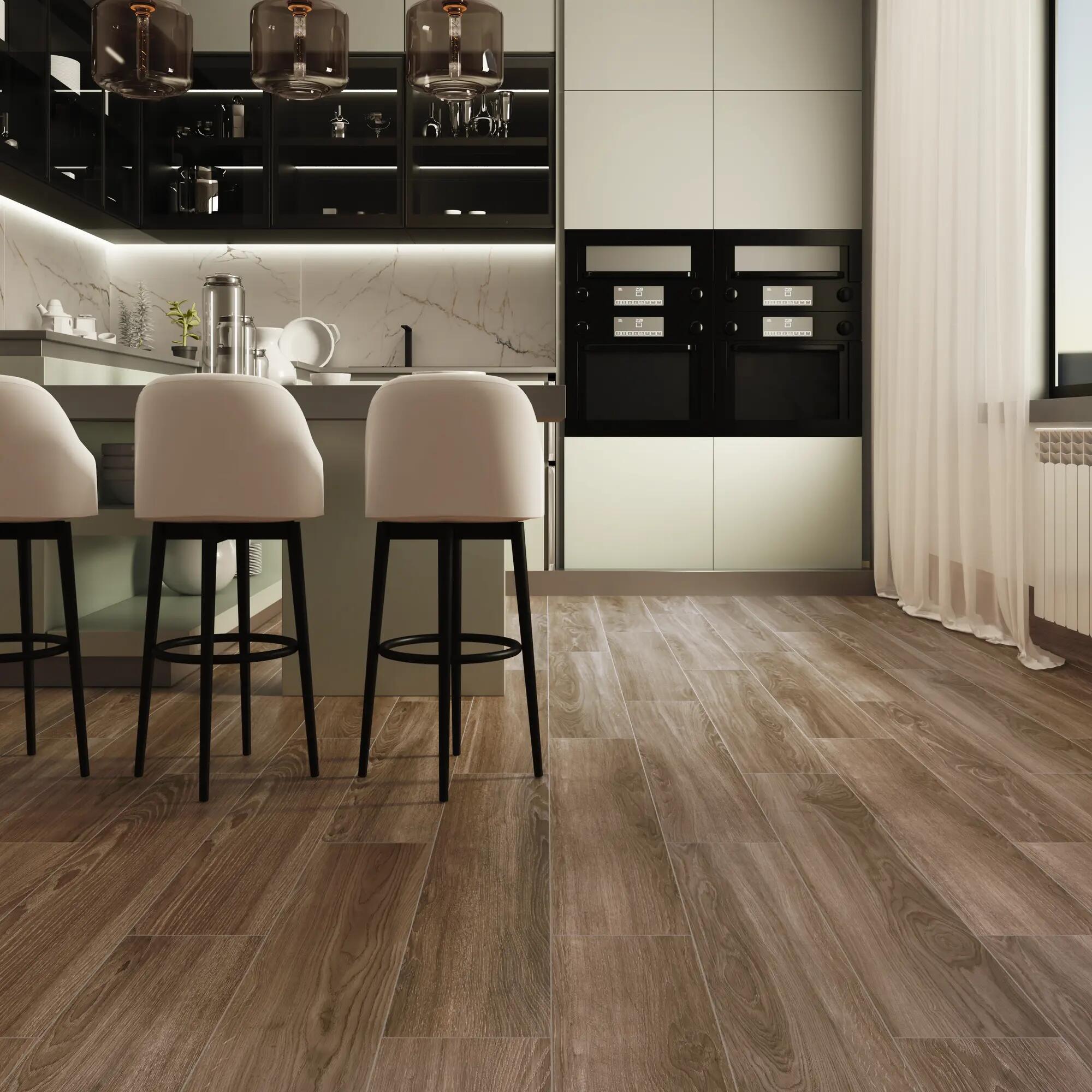 Suelo porcelánico Aren efecto madera terra 120x19.5 cm C1 PAMESA ...