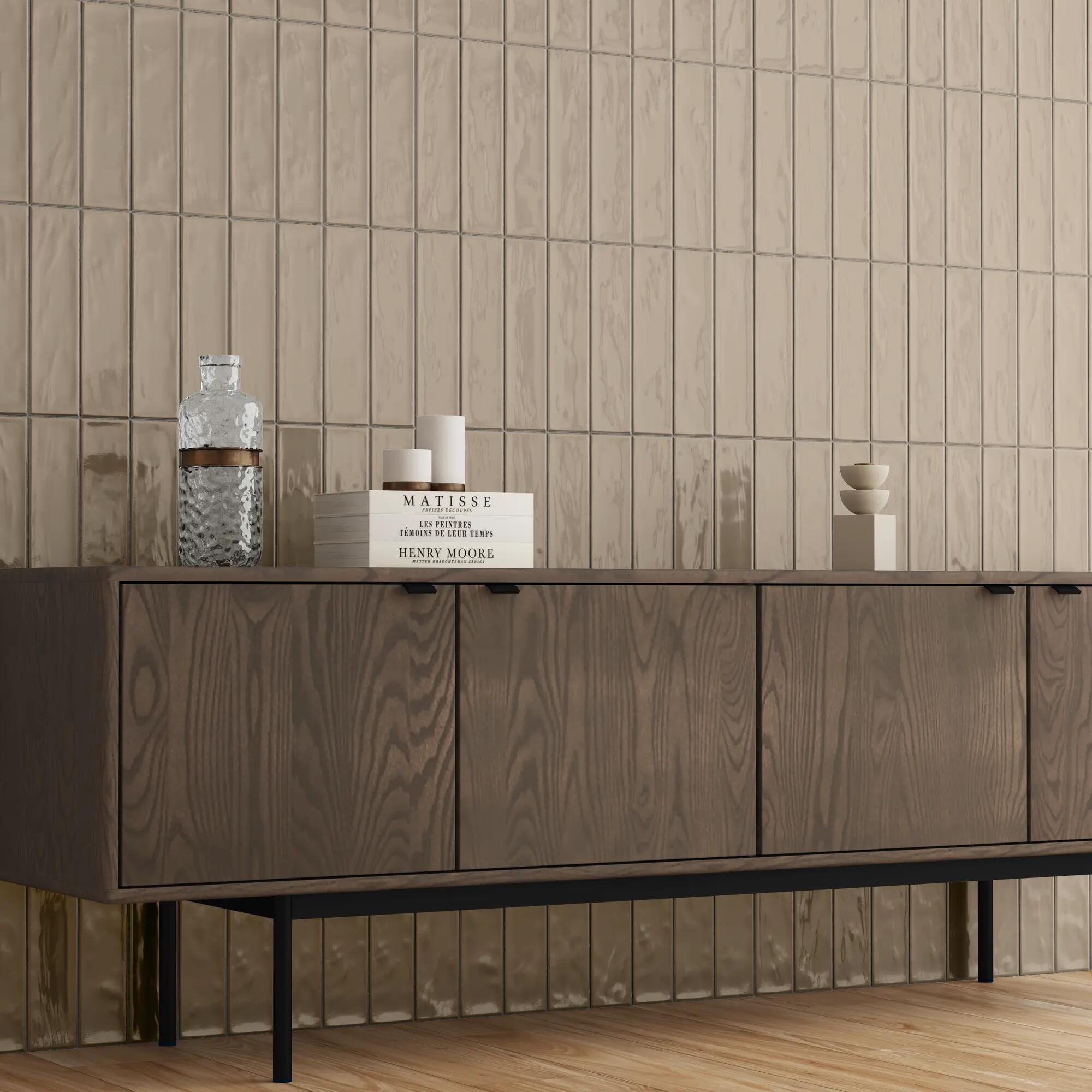 Azulejo cerámico Mayolica efecto zellige tortora 30x7.5 cm PAMESA ...