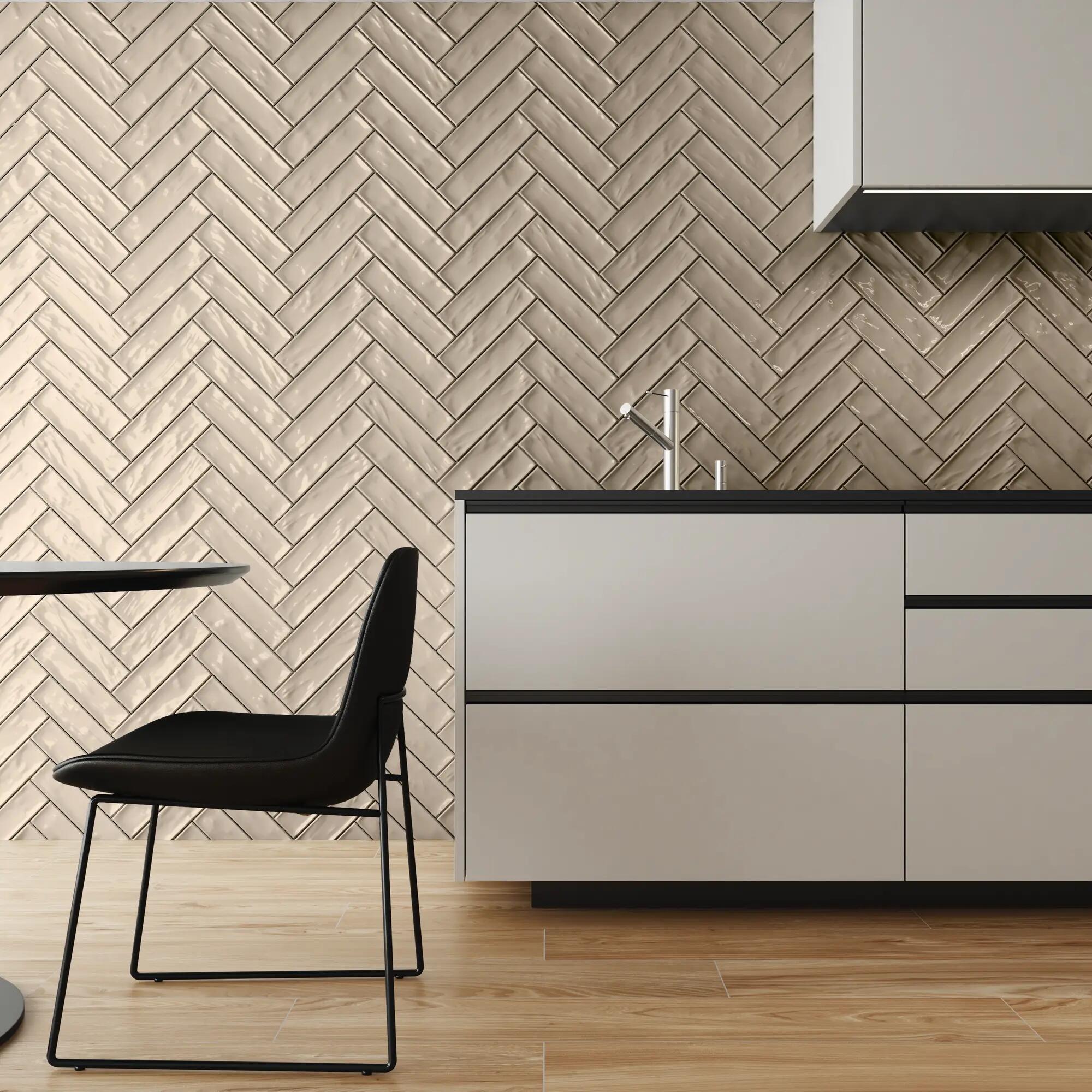 Azulejo cerámico Mayolica efecto zellige tortora 30x7.5 cm PAMESA ...