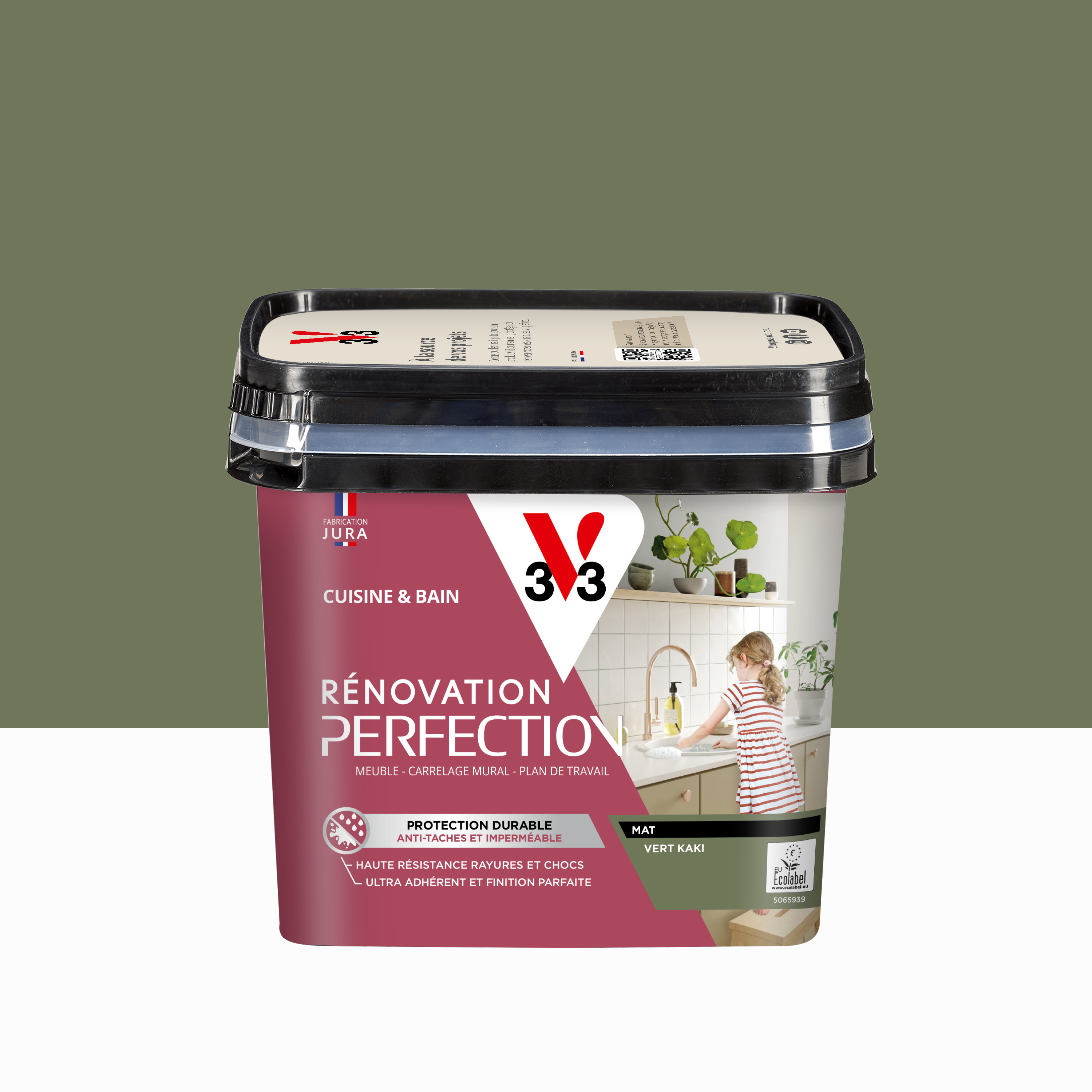 Peinture meuble vert kaki mat V33 Rénovation cuisine et bain 0.75l ...