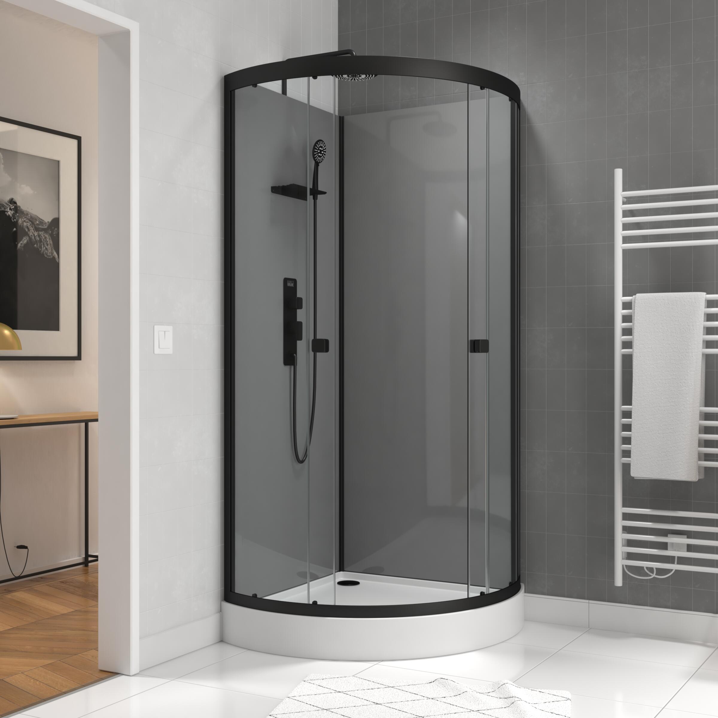 Cabine de douche L.90 x l.90 cm gris, verre transparent coulissant ...