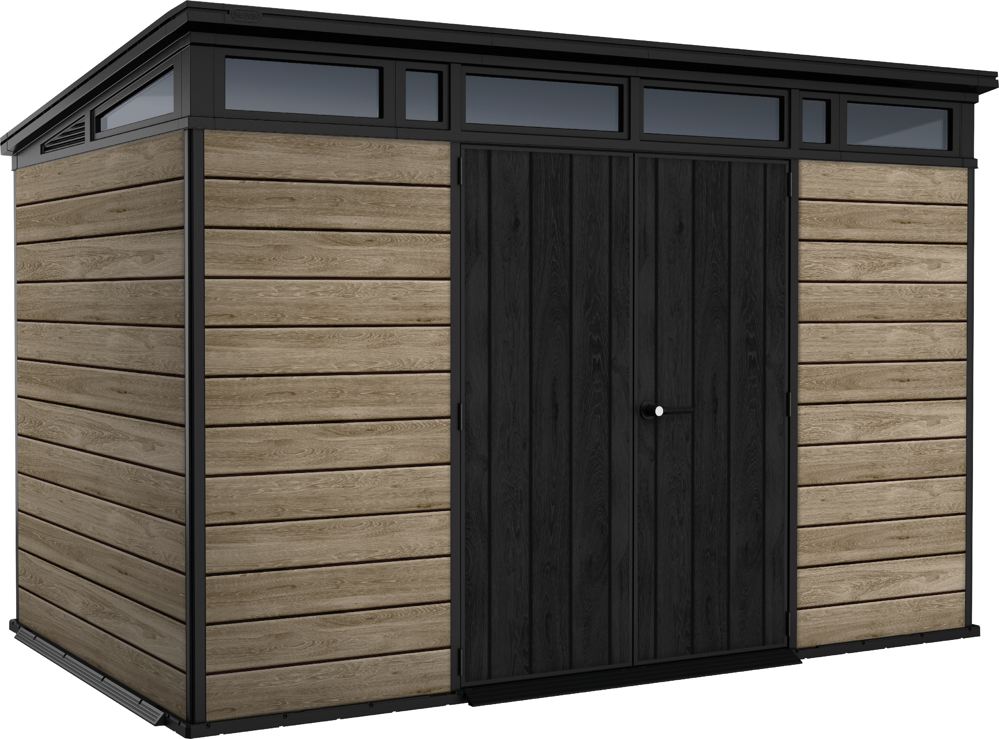Casetta da giardino KETER Ashwood Pent in polipropilene legno con porta doppio battente ...