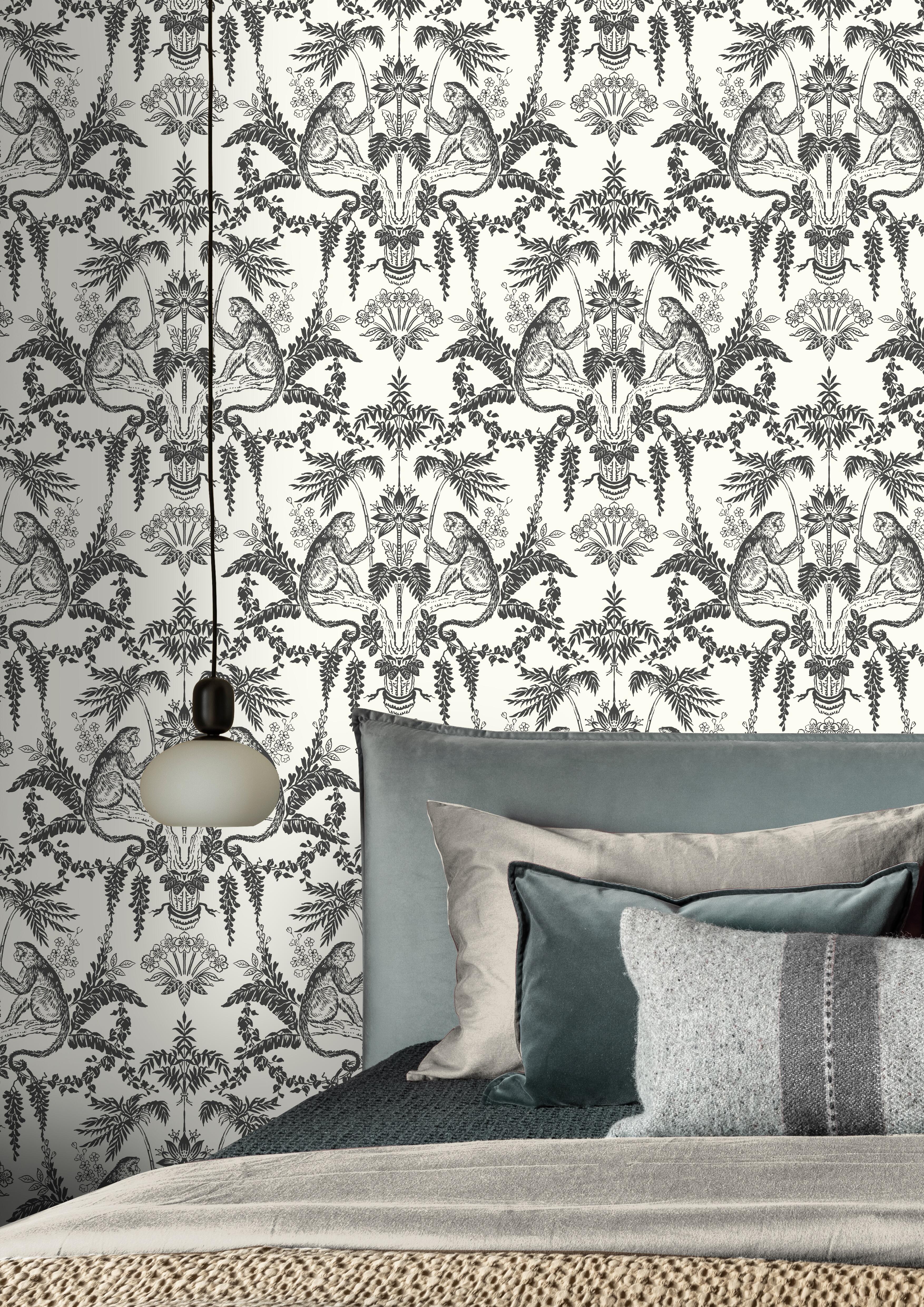 Papier peint intissé Monkey damask blanc et noir | Leroy Merlin