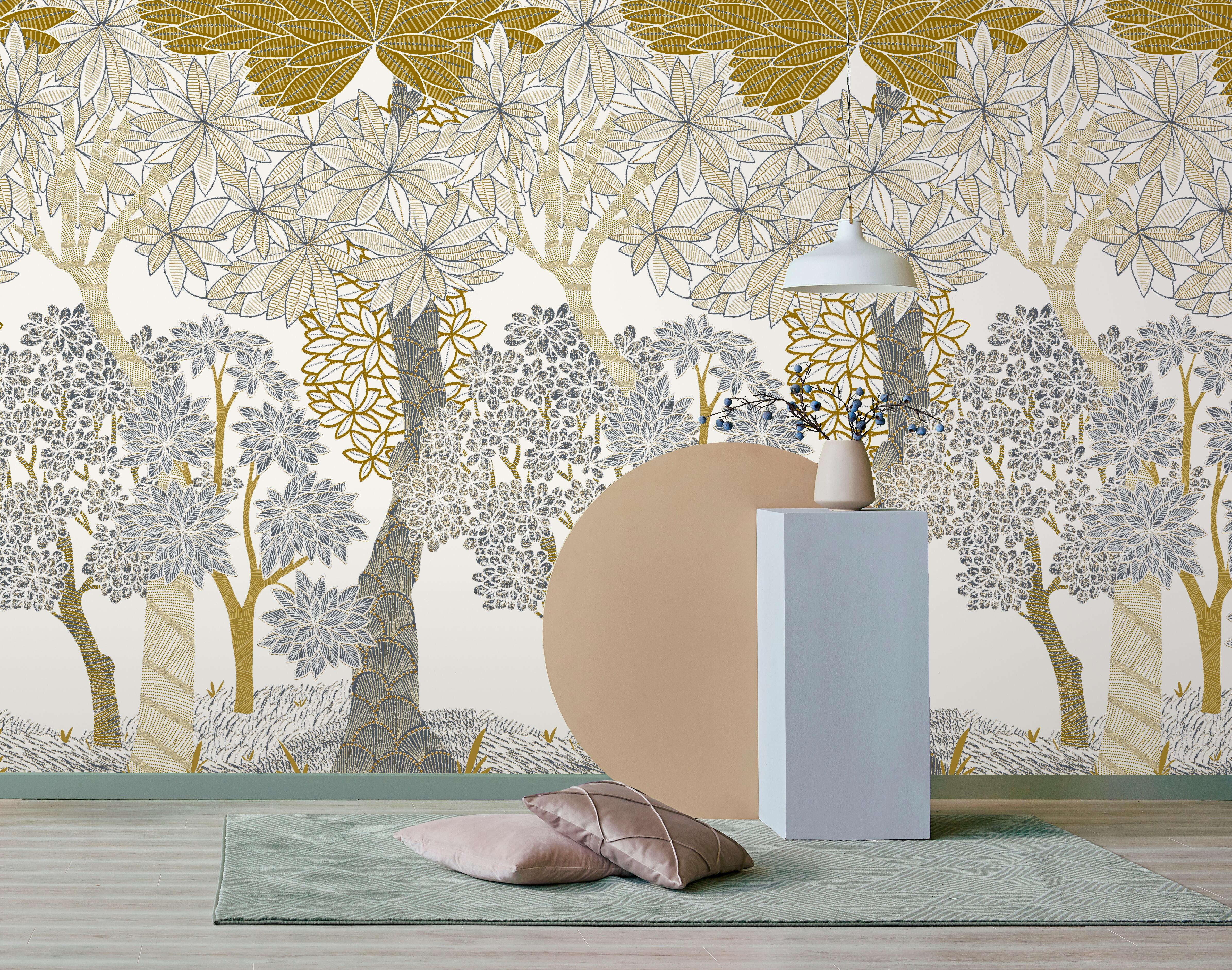 Papier peint panoramique Forêt enchantée jaune l.159 x H.280 cm | Leroy ...
