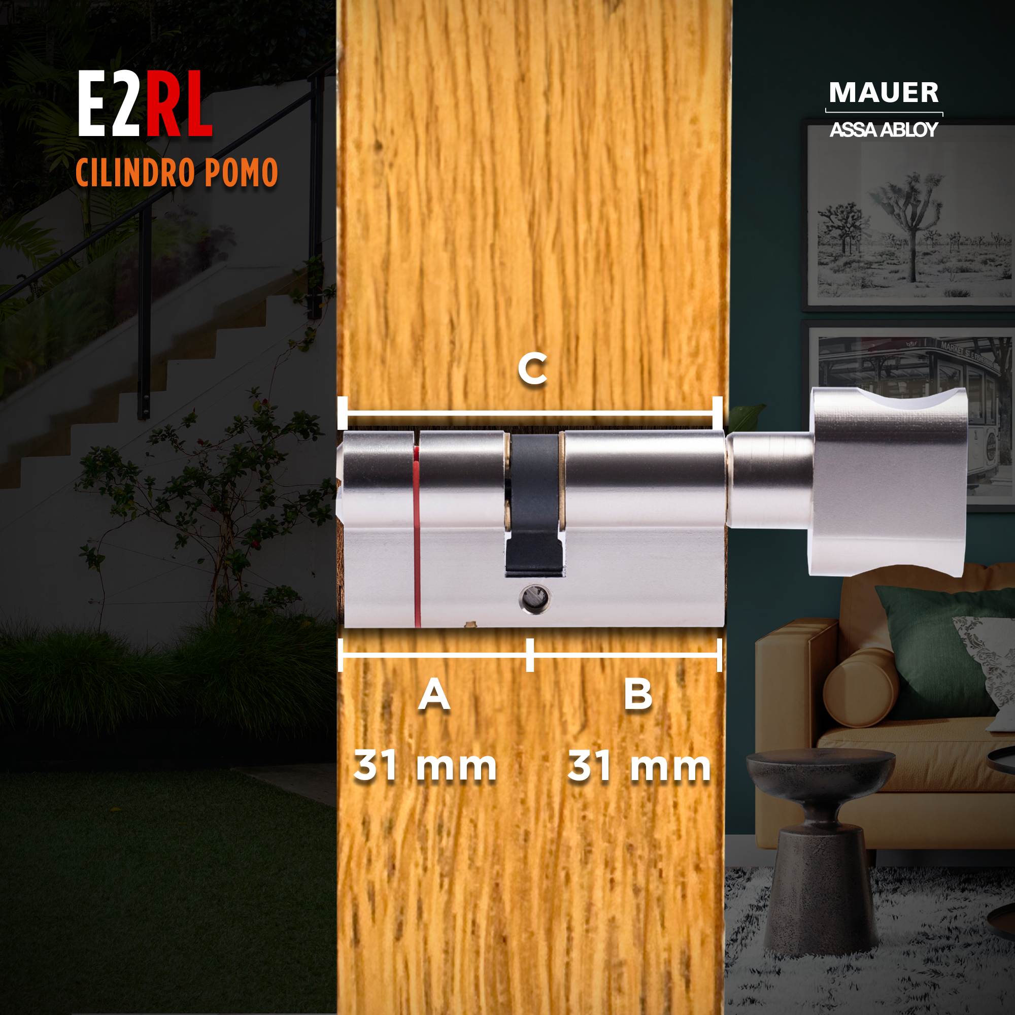 Cilindro perfil europeo (pera) de 31 + 31 mm MAUER ASSA ABLOY plata ...