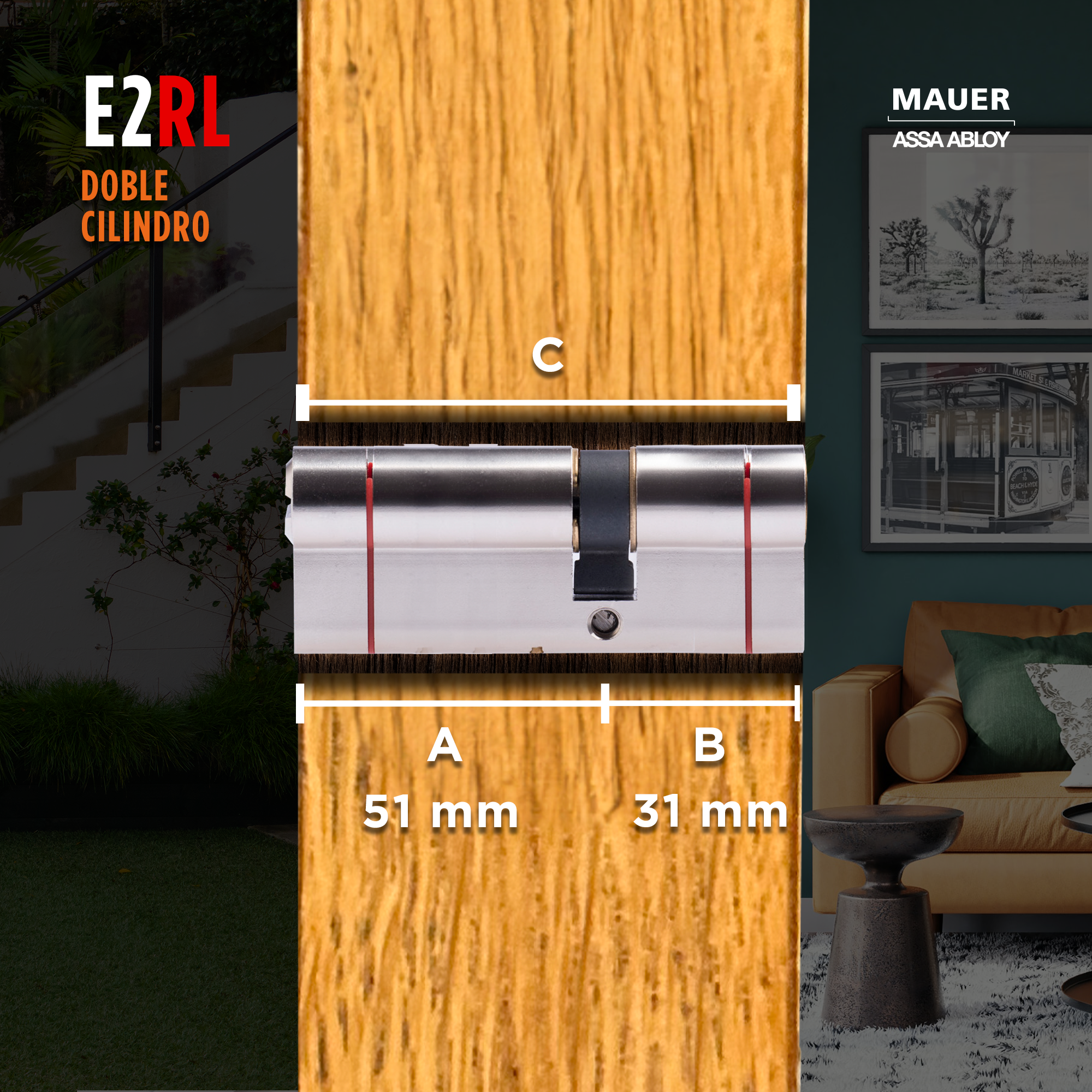 Cilindro perfil europeo (pera) de 31 + 51 mm MAUER ASSA ABLOY plata ...