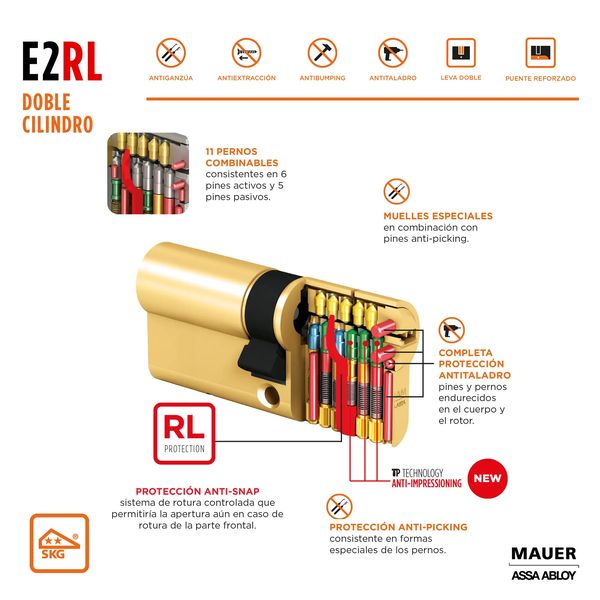 Cilindro perfil europeo (pera) de 31 + 51 mm MAUER ASSA ABLOY plata ...