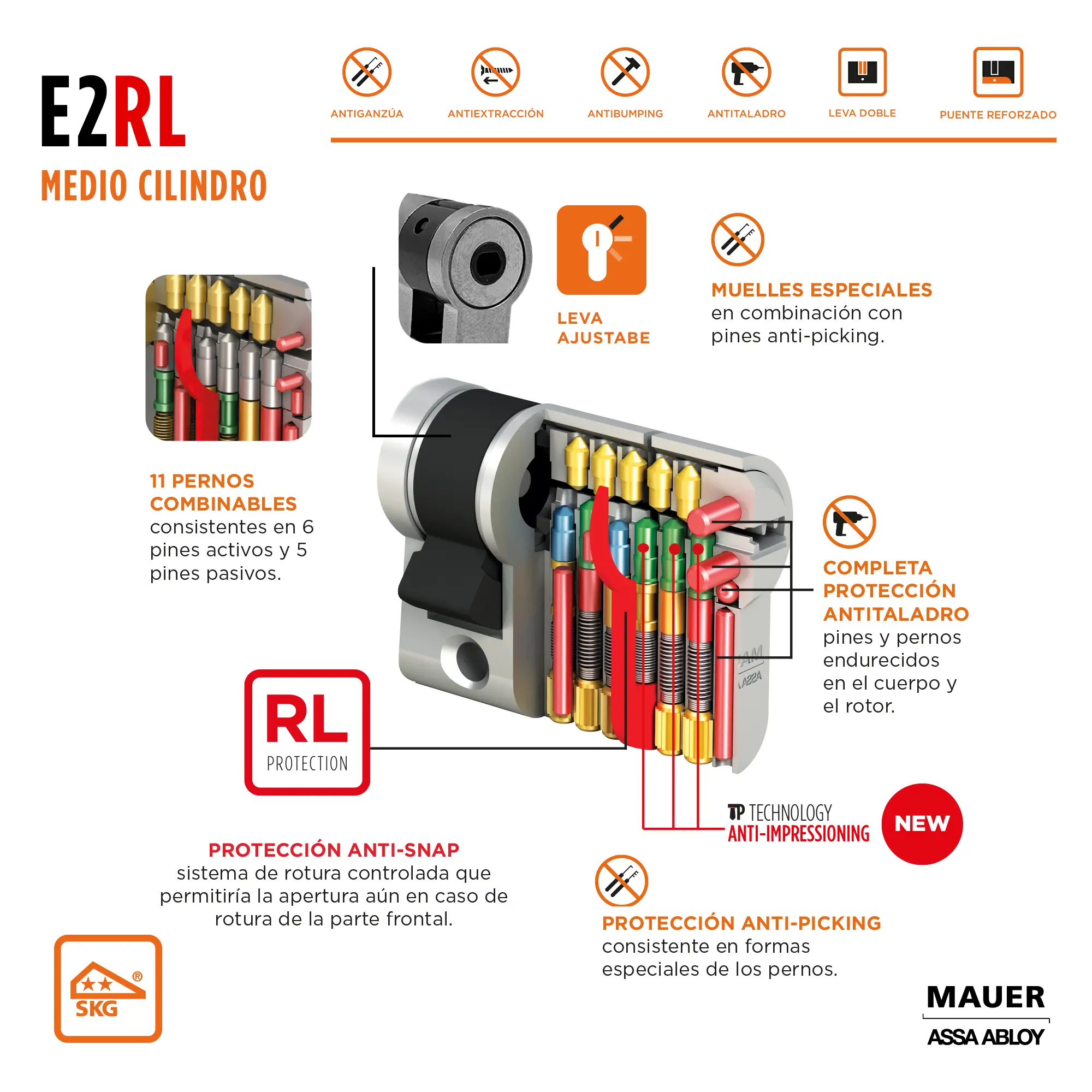 Cilindro perfil europeo (pera) de 31 + 10 mm MAUER ASSA ABLOY plata ...