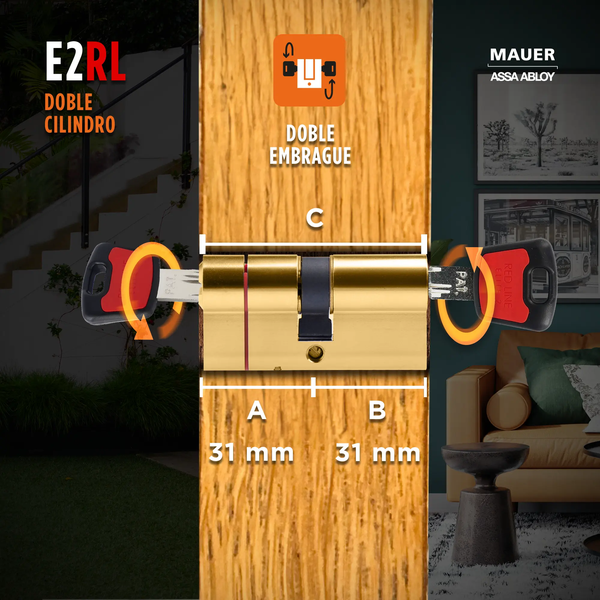 Cilindro perfil europeo, doble embrague de 31 + 41 mm MAUER ASSA ABLOY ...