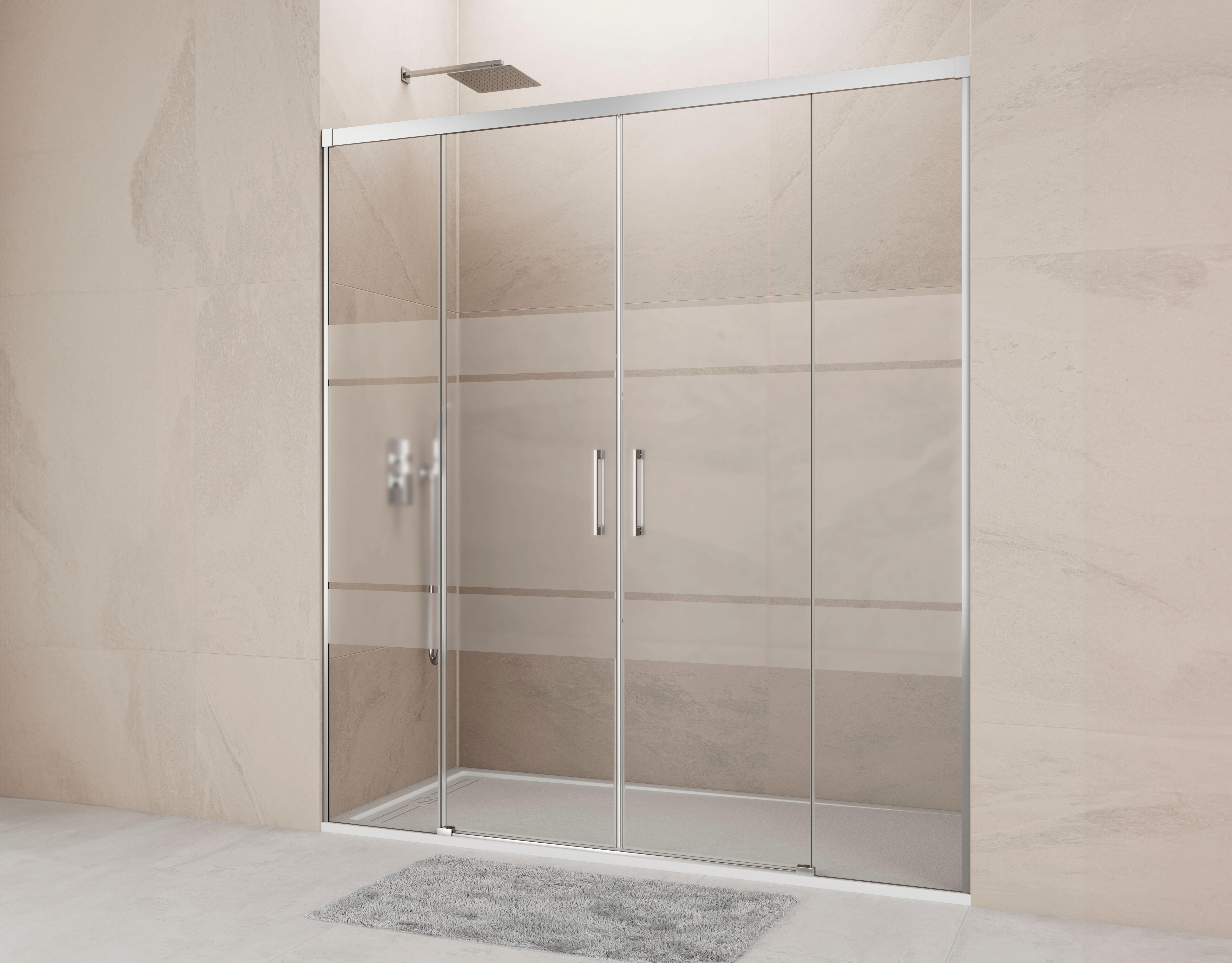 Mampara de ducha frontal 2 fijos + 2 puertas corredera serigrafiada Noa ...