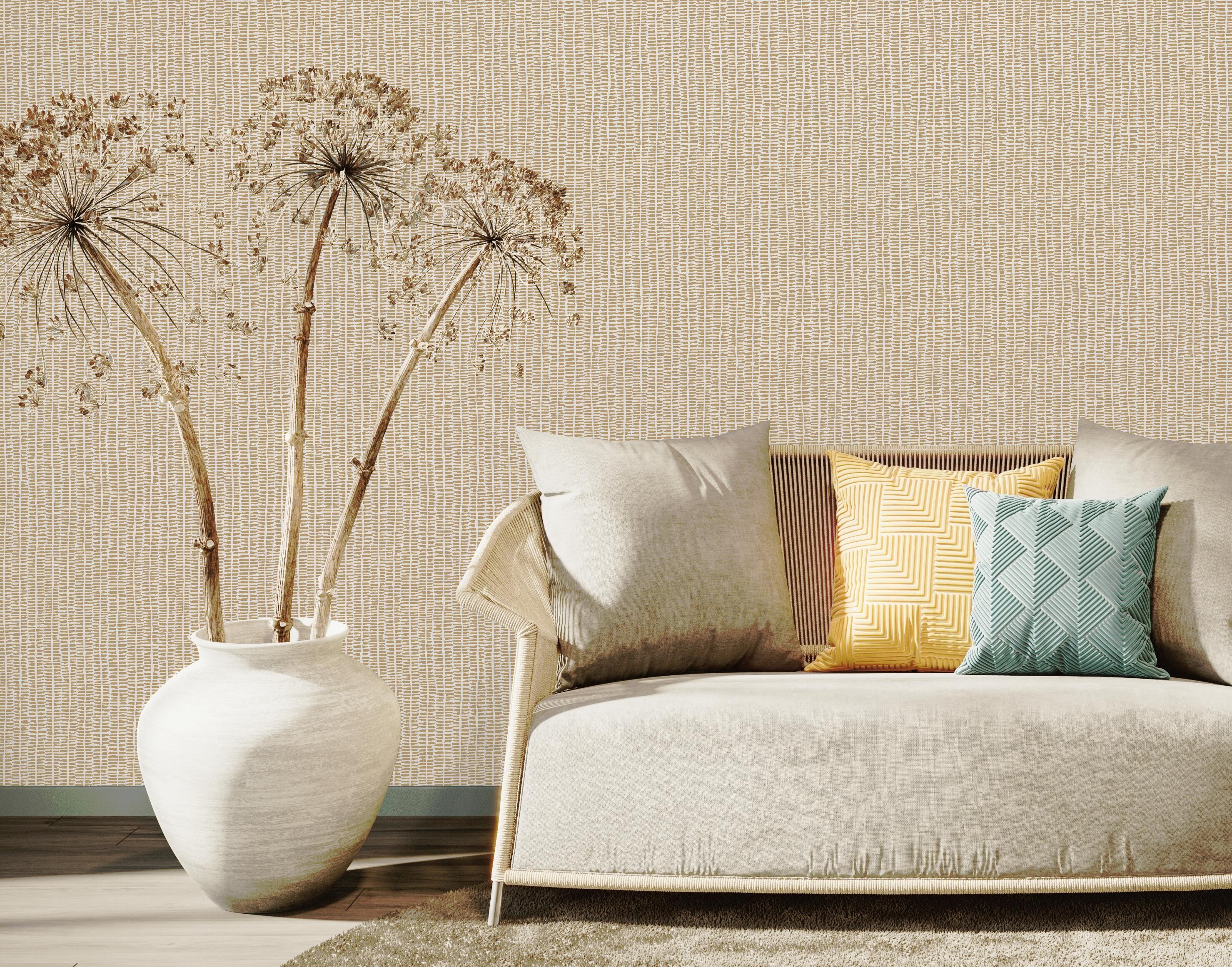 Papier peint intissé Rayure ethnique moutarde | Leroy Merlin