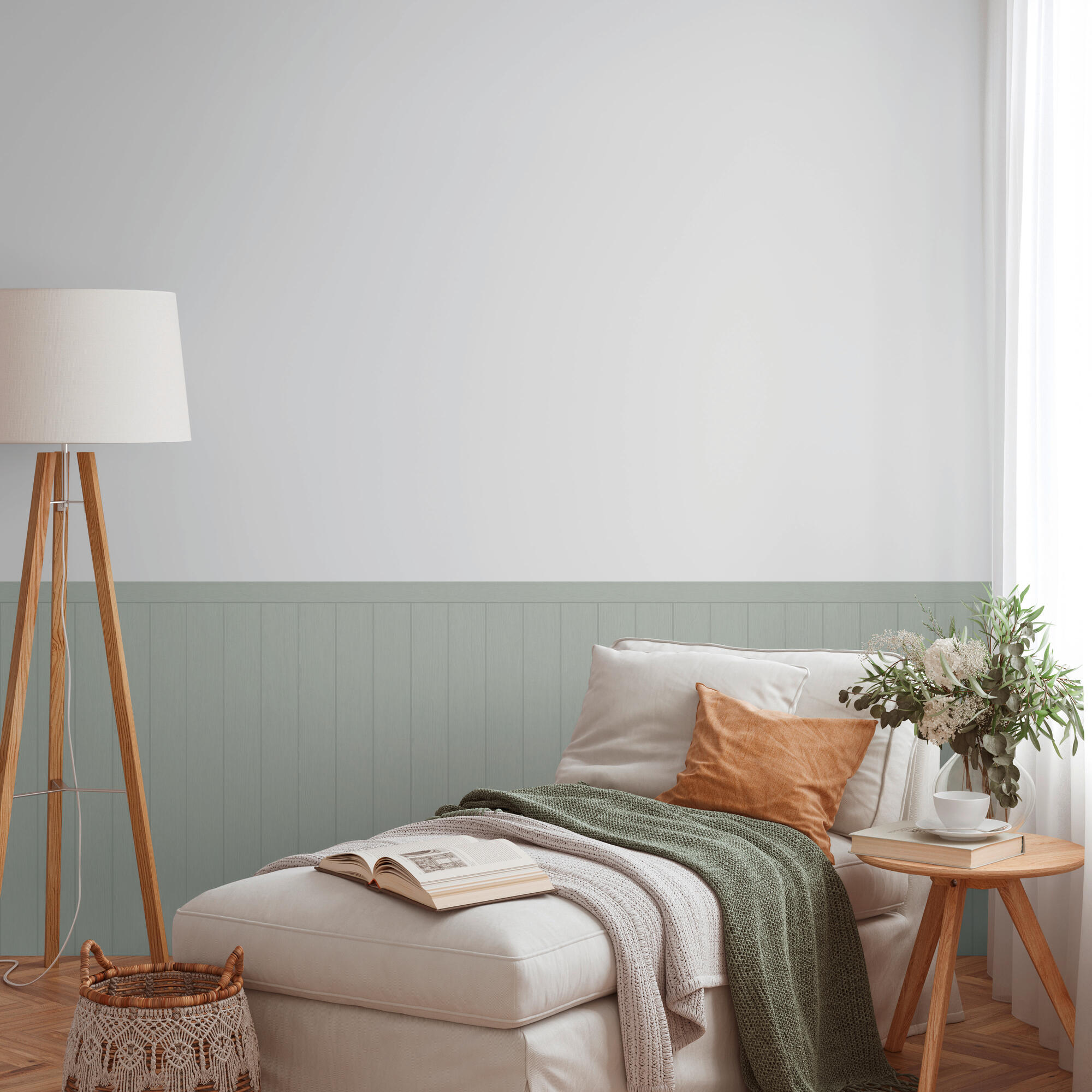 Papier peint intissé Soubassement bois vert | Leroy Merlin