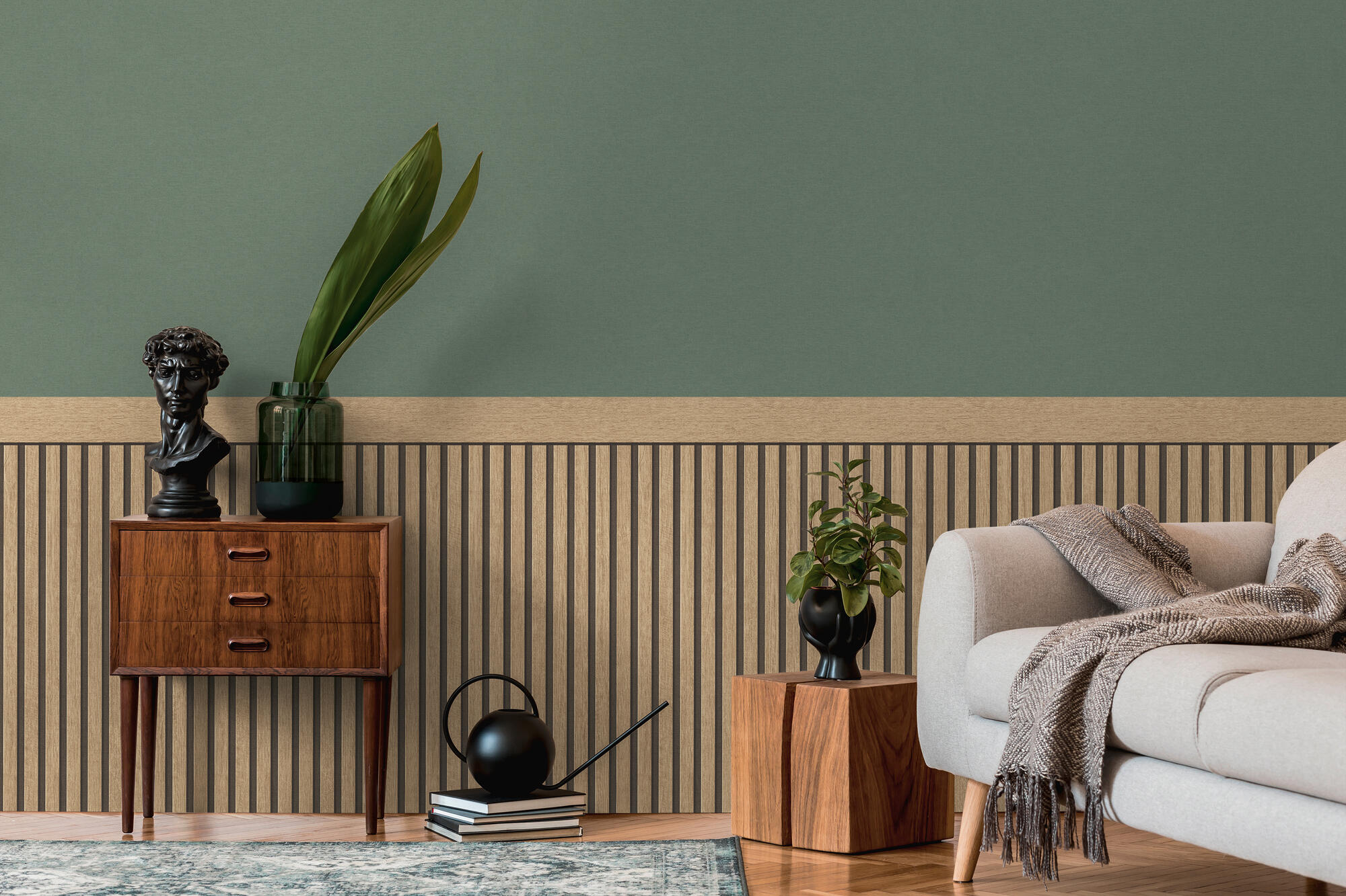 Papier peint intissé Soubassement tasseaux beige | Leroy Merlin