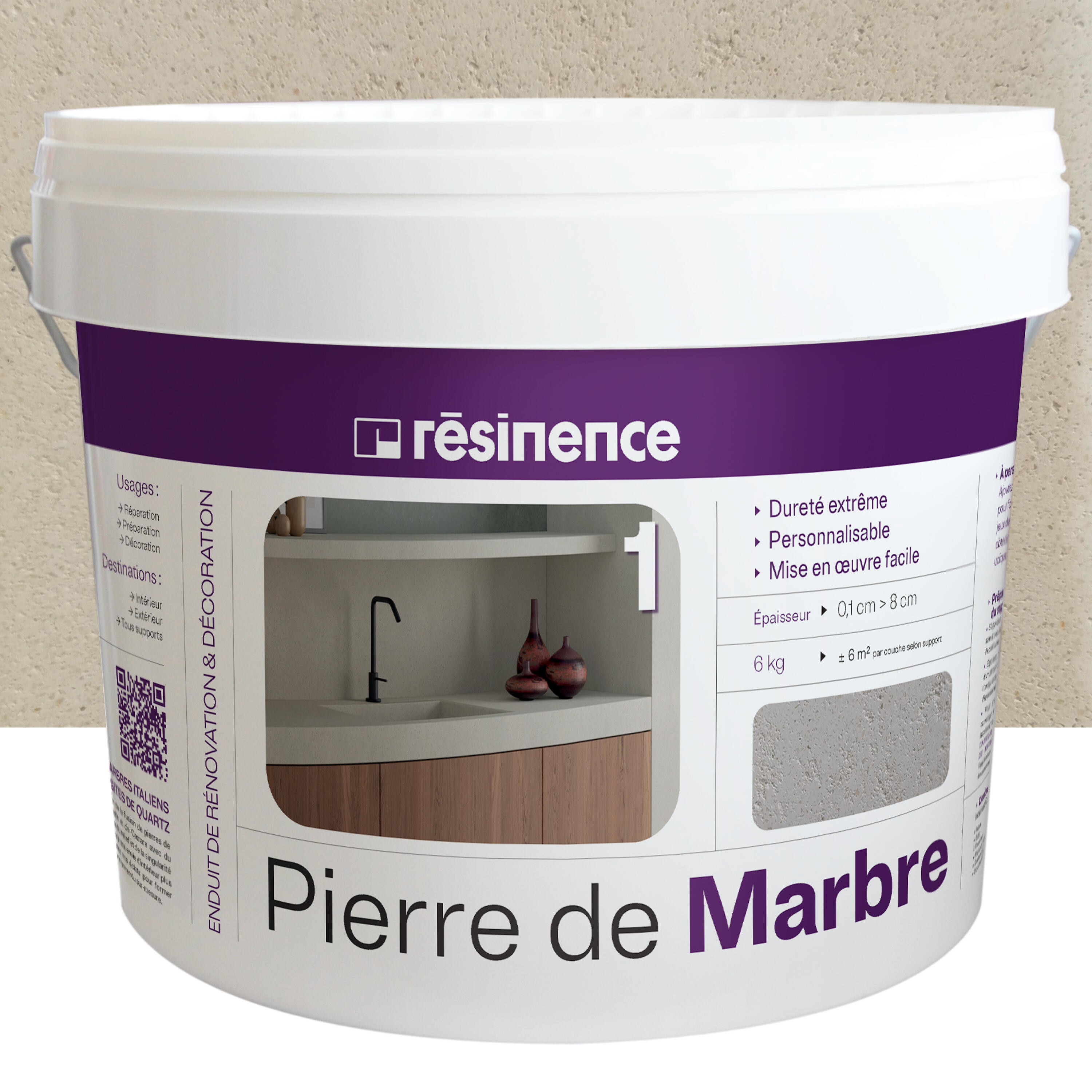 Enduit décoratif Pierre de marbre RÉSINENCE, blanc, 6 kg | Leroy Merlin
