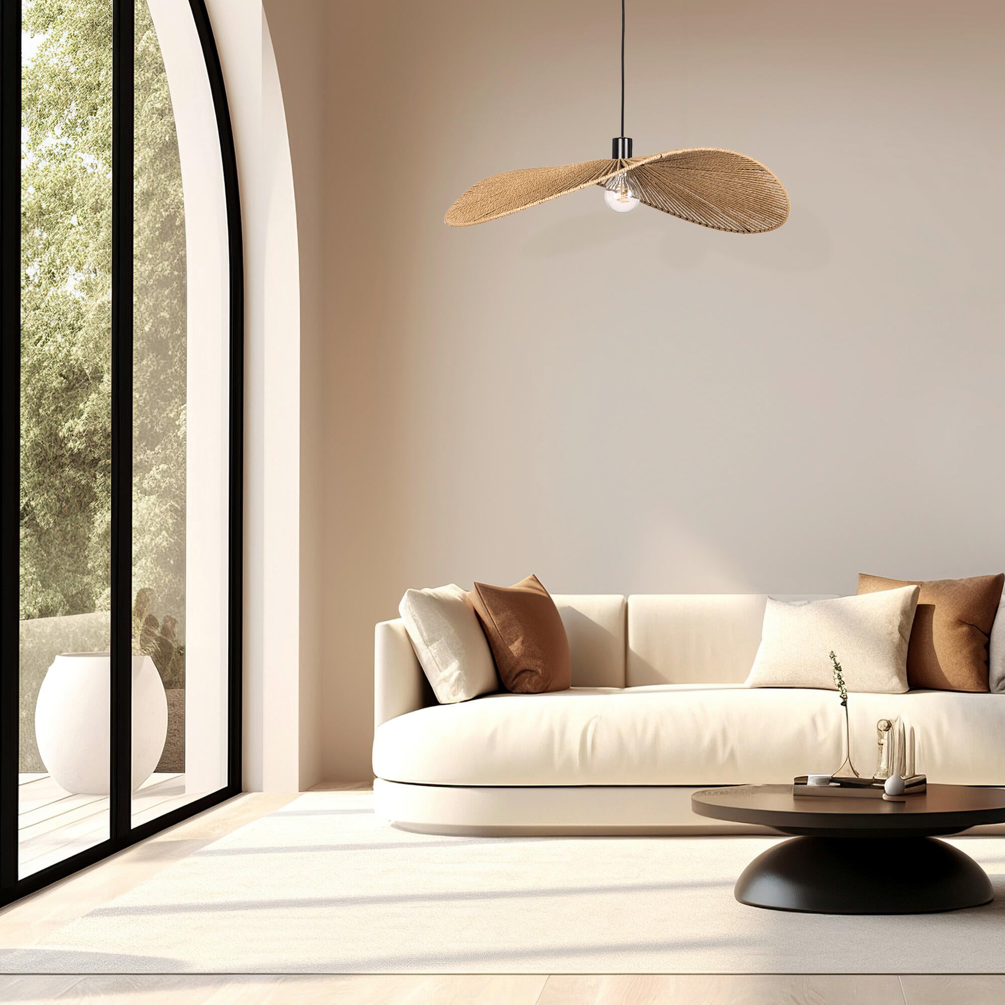 Lámpara de techo colgante de algodón beige 1 luz E27 Siruela Ø80 y 60 ...