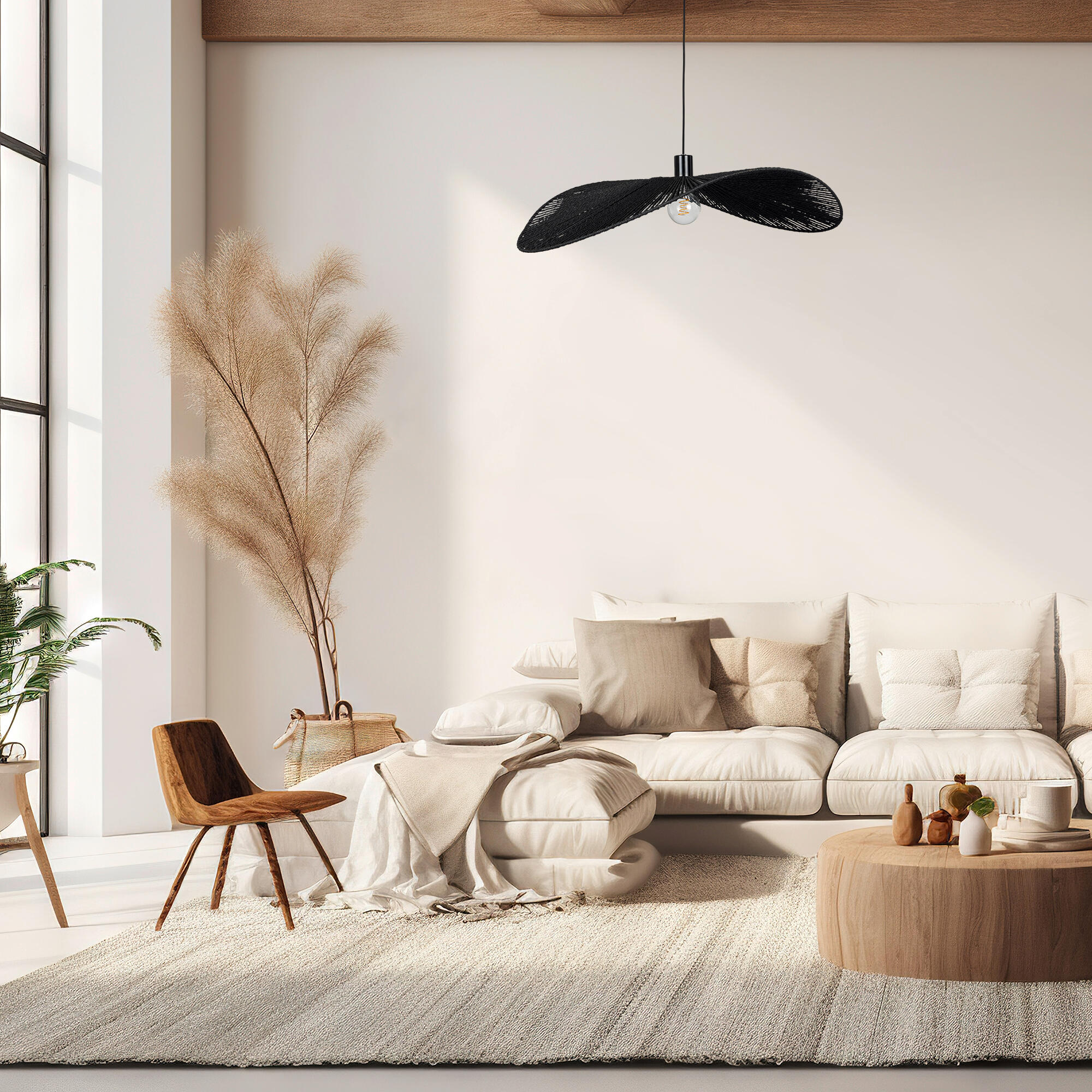 Lámpara de techo colgante de algodón beige 1 luz E27 Siruela Ø80 y 60 ...