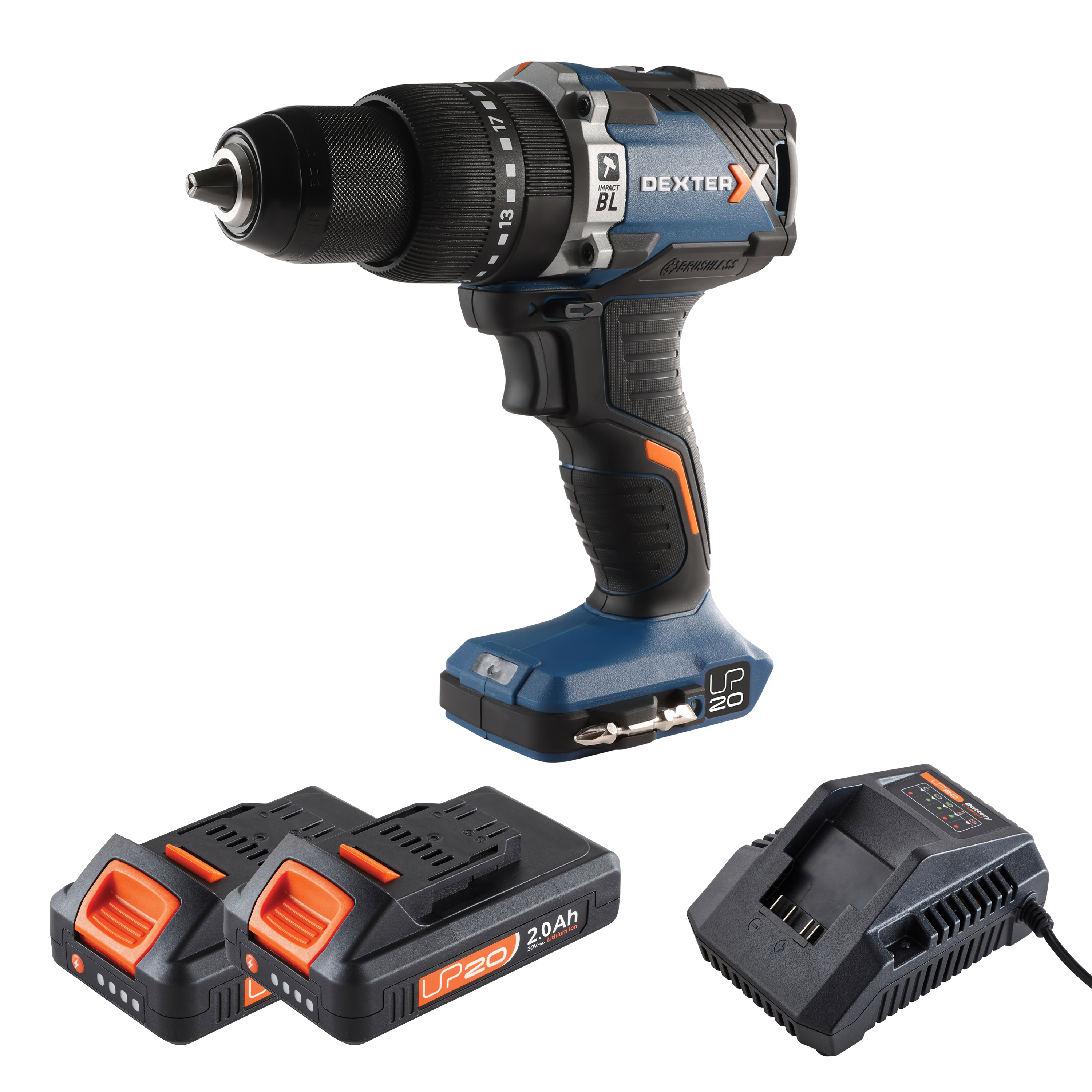 Perceuse à percussion sans fil Brushless 60NM DEXTER 20V, 2 batteries x ...