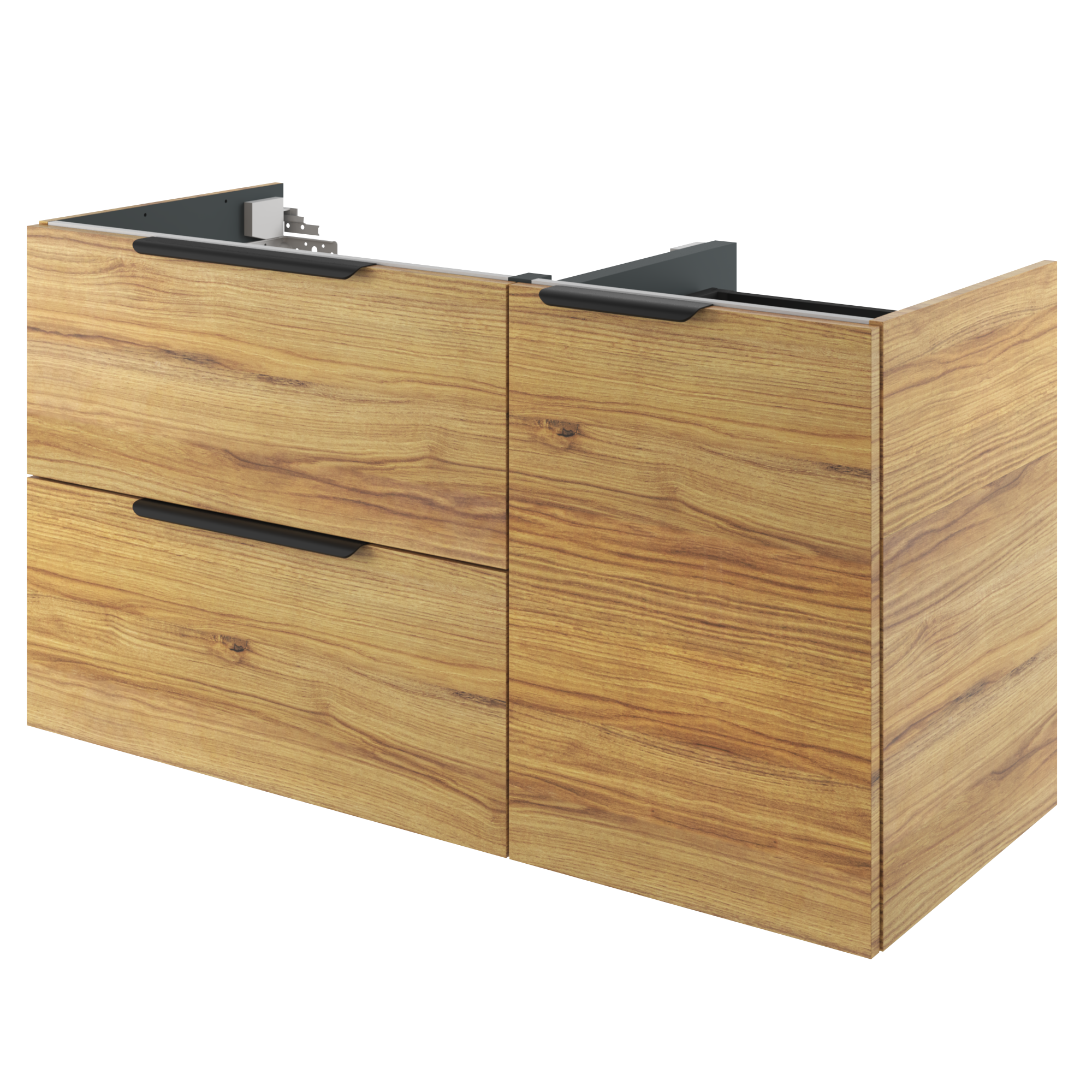 Meuble sous-vasque, 2t/1pcos L.120cm x H.64cm x P.48cm effet chêne miel ...