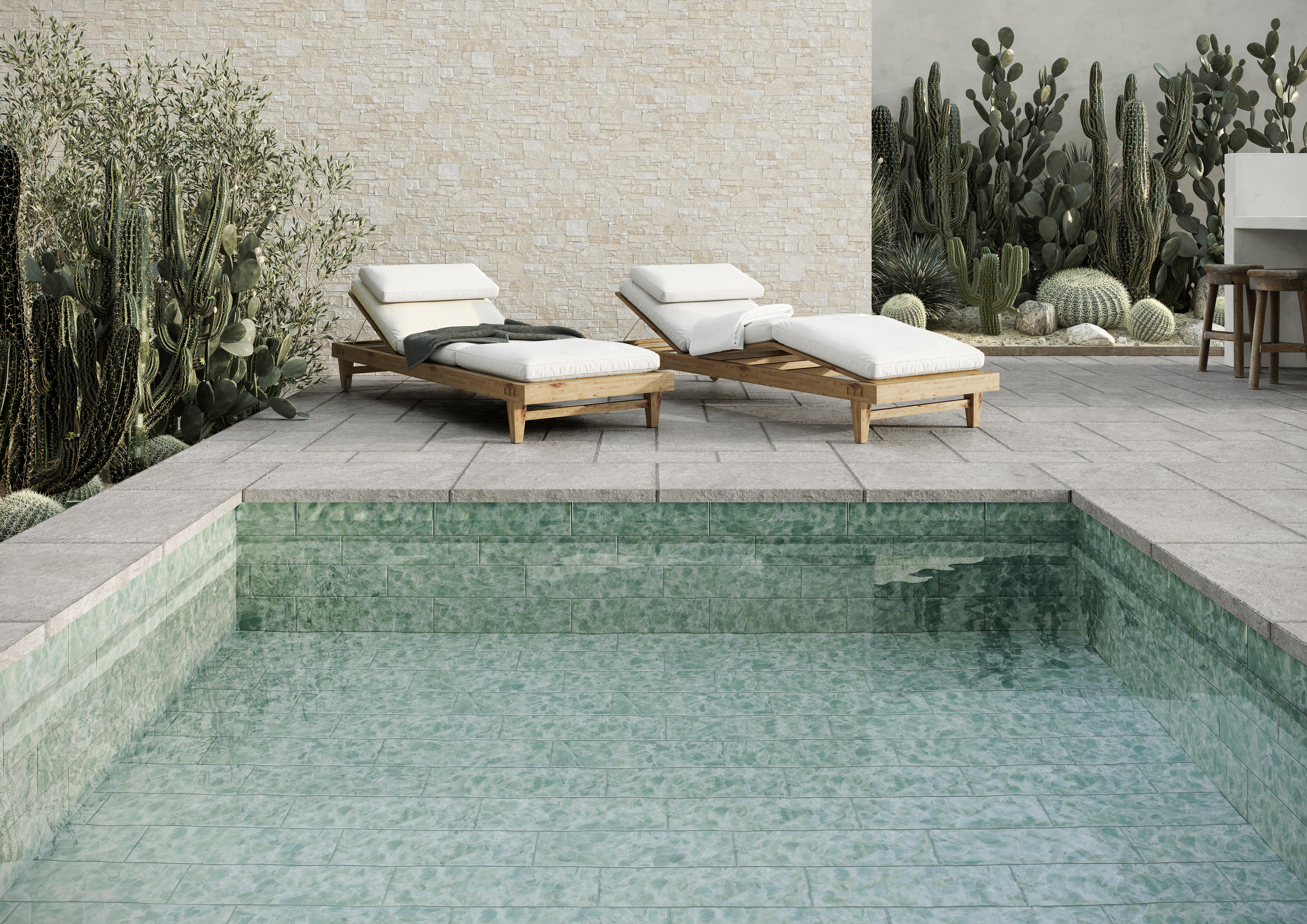 Azulejo piscina porcelánico Waterworld efecto papel pintado turquoise ...