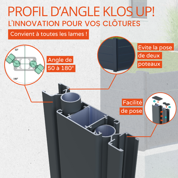 Profil d'angle ouvert aluminium Klos up! gris, H.119 cm | Leroy Merlin