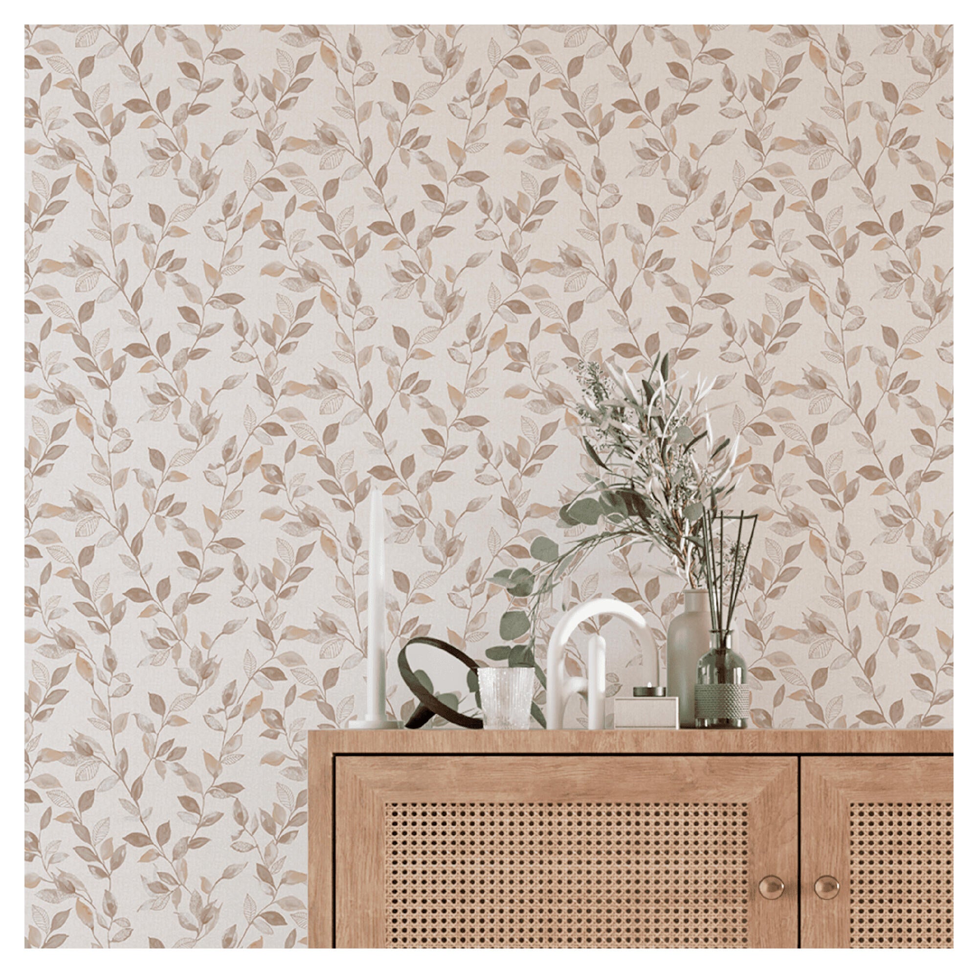 Papel pintado TNT aplicación cola en pared Naturaleza Hojas 2906 beige ...