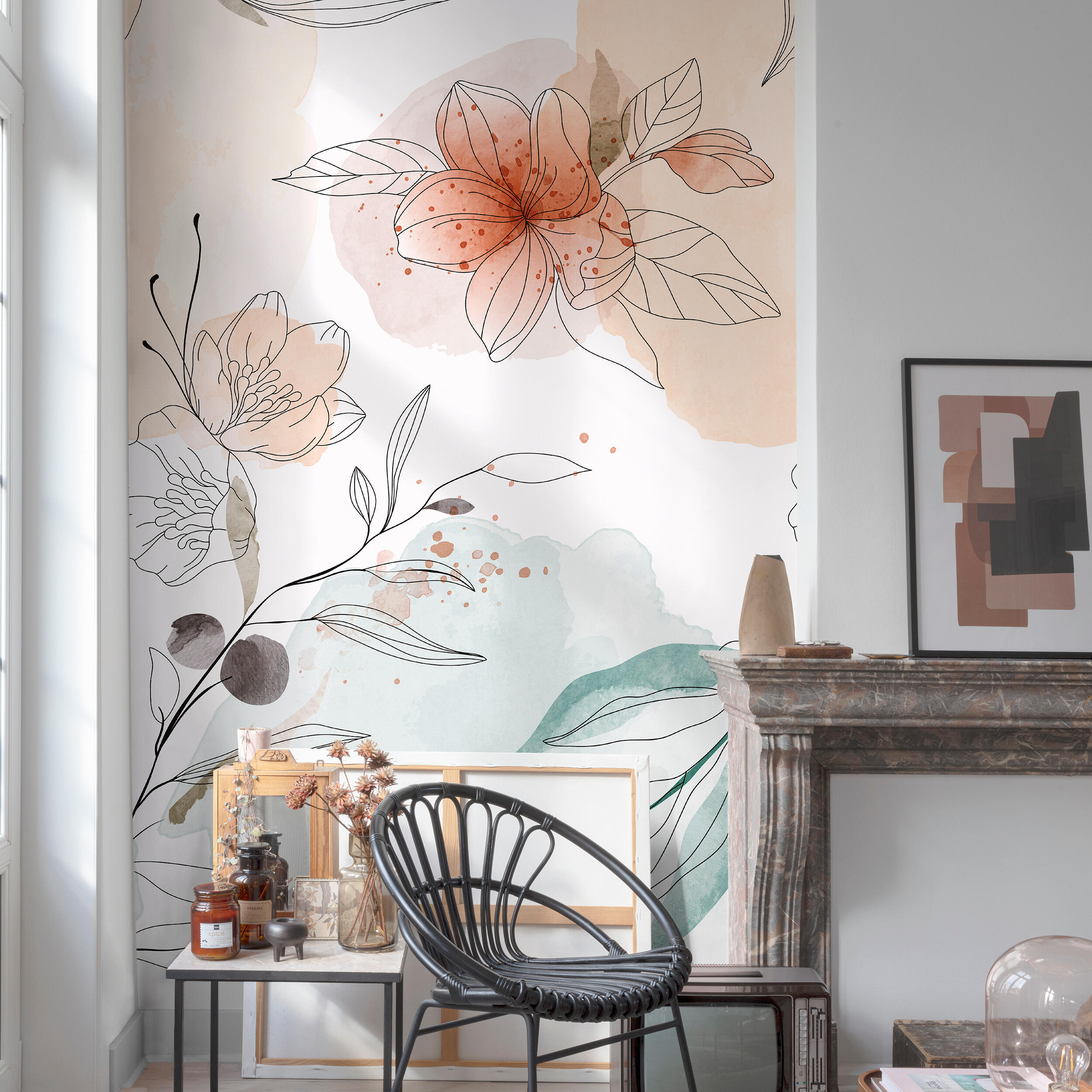 Papier peint panoramique Elegant floral rose l.159 x H.280 cm | Leroy ...