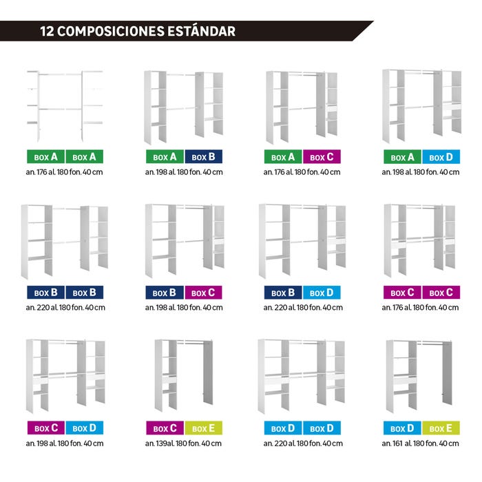 Kit vestidor Combi 138x180x40cm blanco Box A | Leroy Merlin