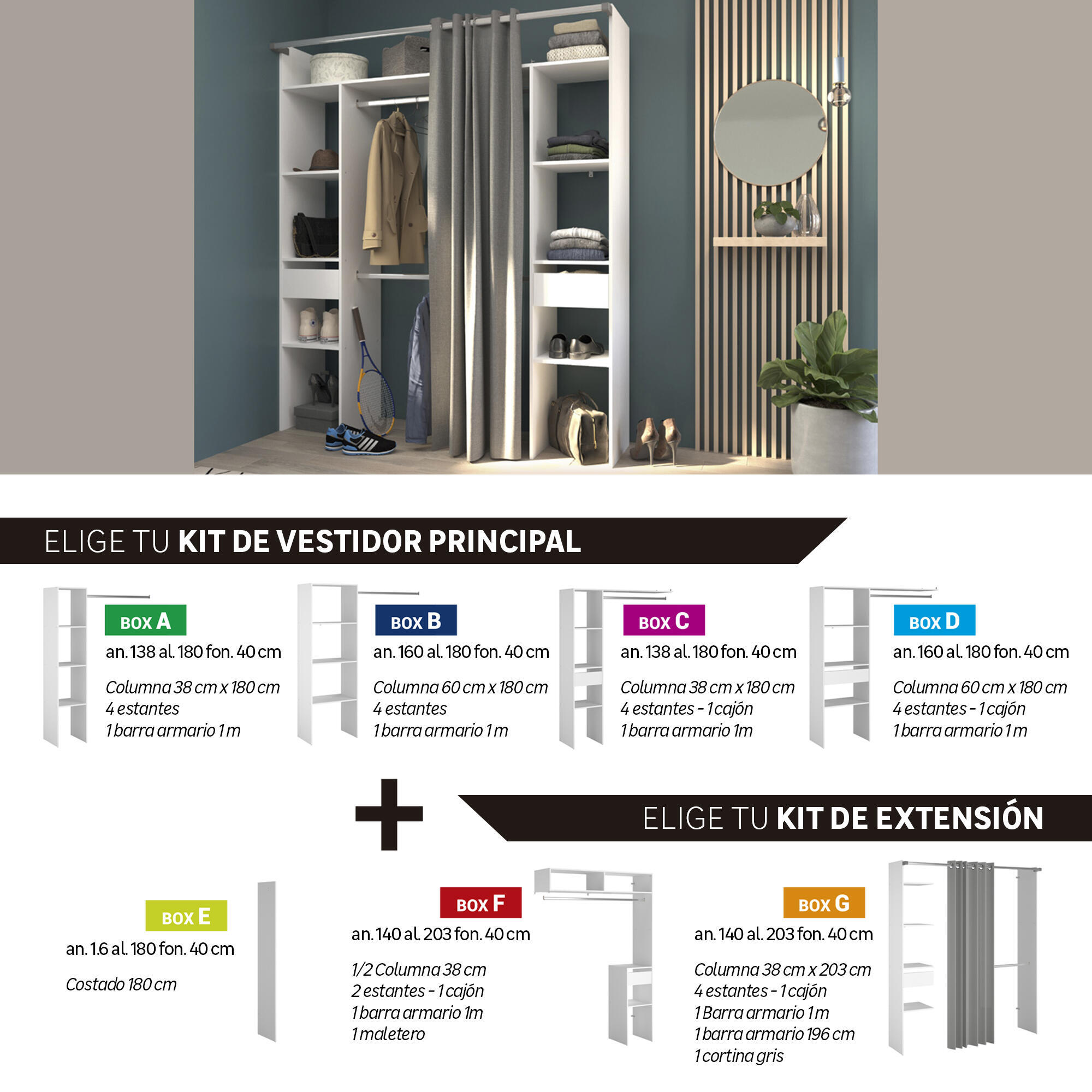 Kit vestidor Combi 160x180x40cm blanco Box D | Leroy Merlin