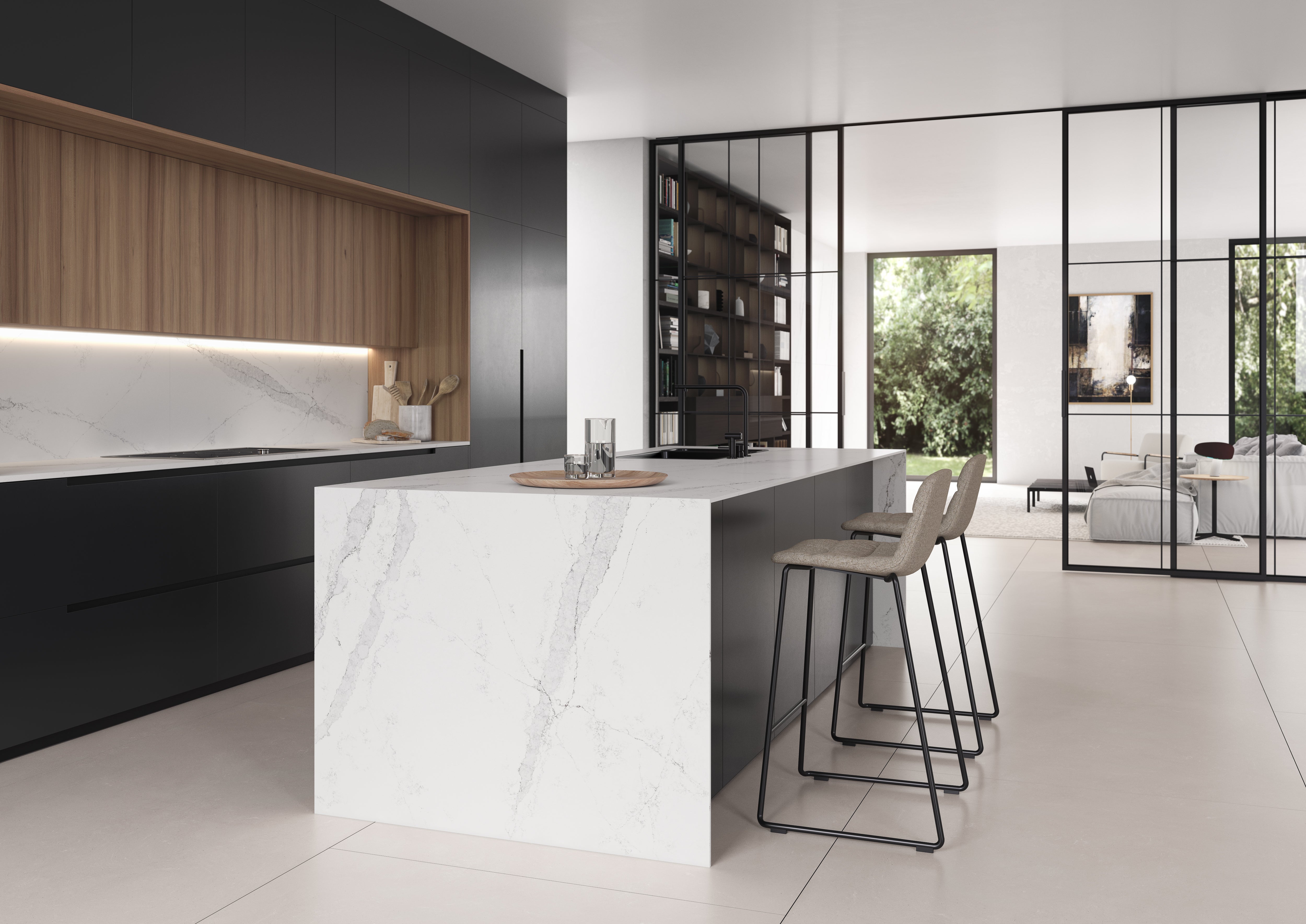 Encimera para cocina a medida de cuarzo ELEGANCE MICHELANGELO COMPAC 20 mm fondo 60 - 65 cm ...