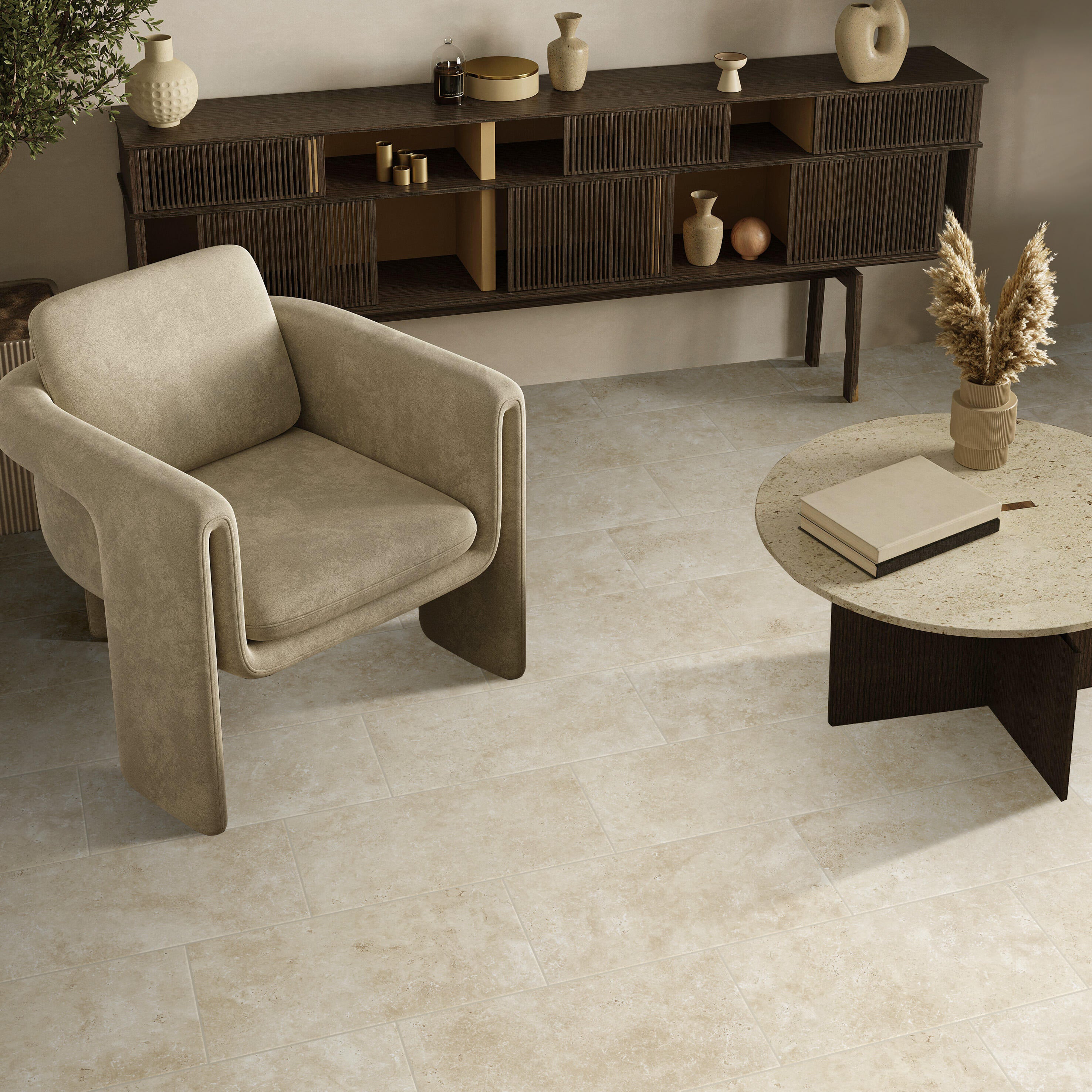 Carrelage mur / sol intérieur effet travertin beige Tiber l.60.4 x L.30 ...