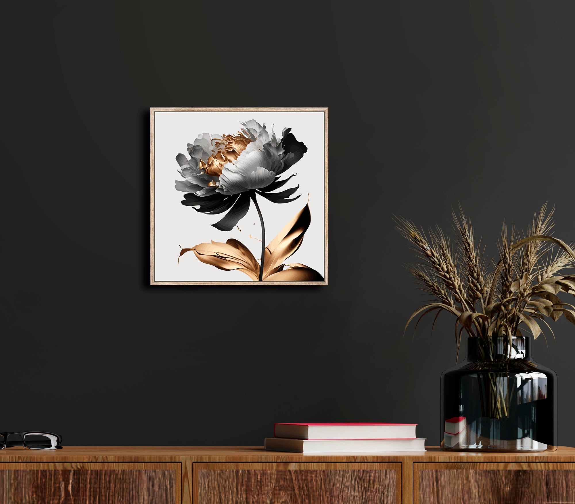 Toile peinte Fleur noire or MARCOMUEBLE l.30 x H.30 cm | Leroy Merlin