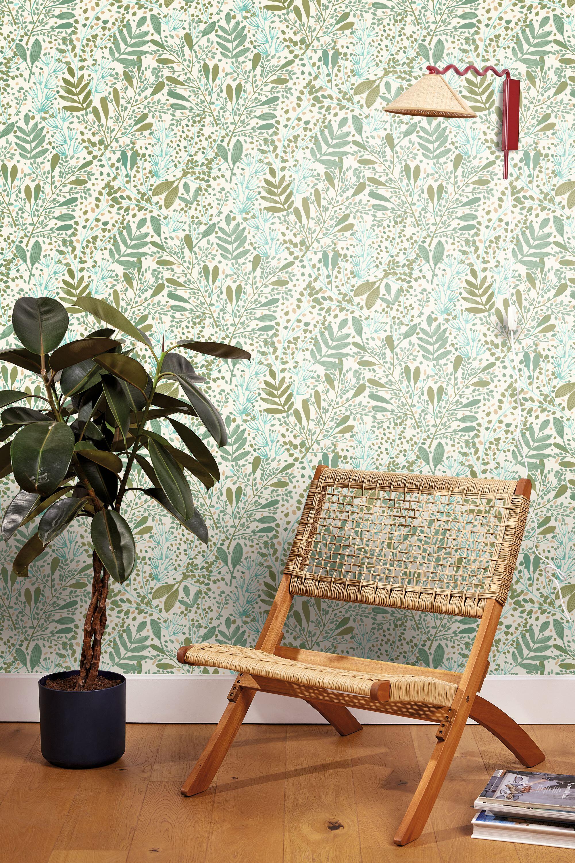 Papier peint intissé Green life joy vert mousse | Leroy Merlin