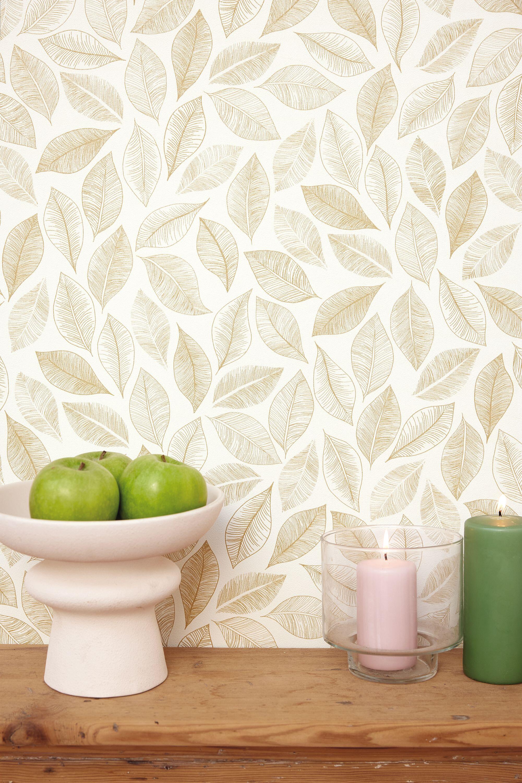 Papier peint intissé Green life bliss blanc et or | Leroy Merlin