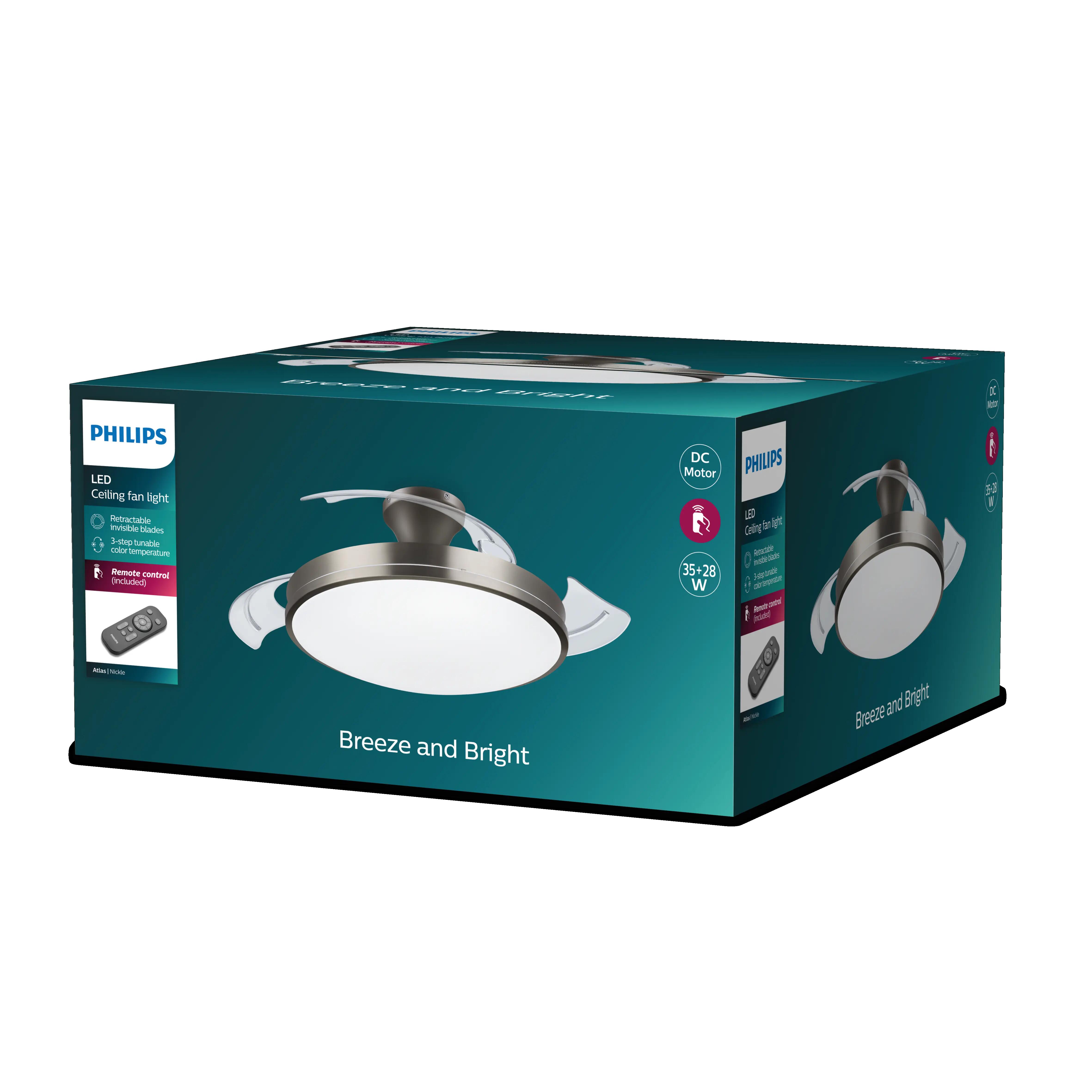Ventilatore da soffitto Atlas Bliss nichel, Ø 48.5 cm, PHILIPS IP20 ...
