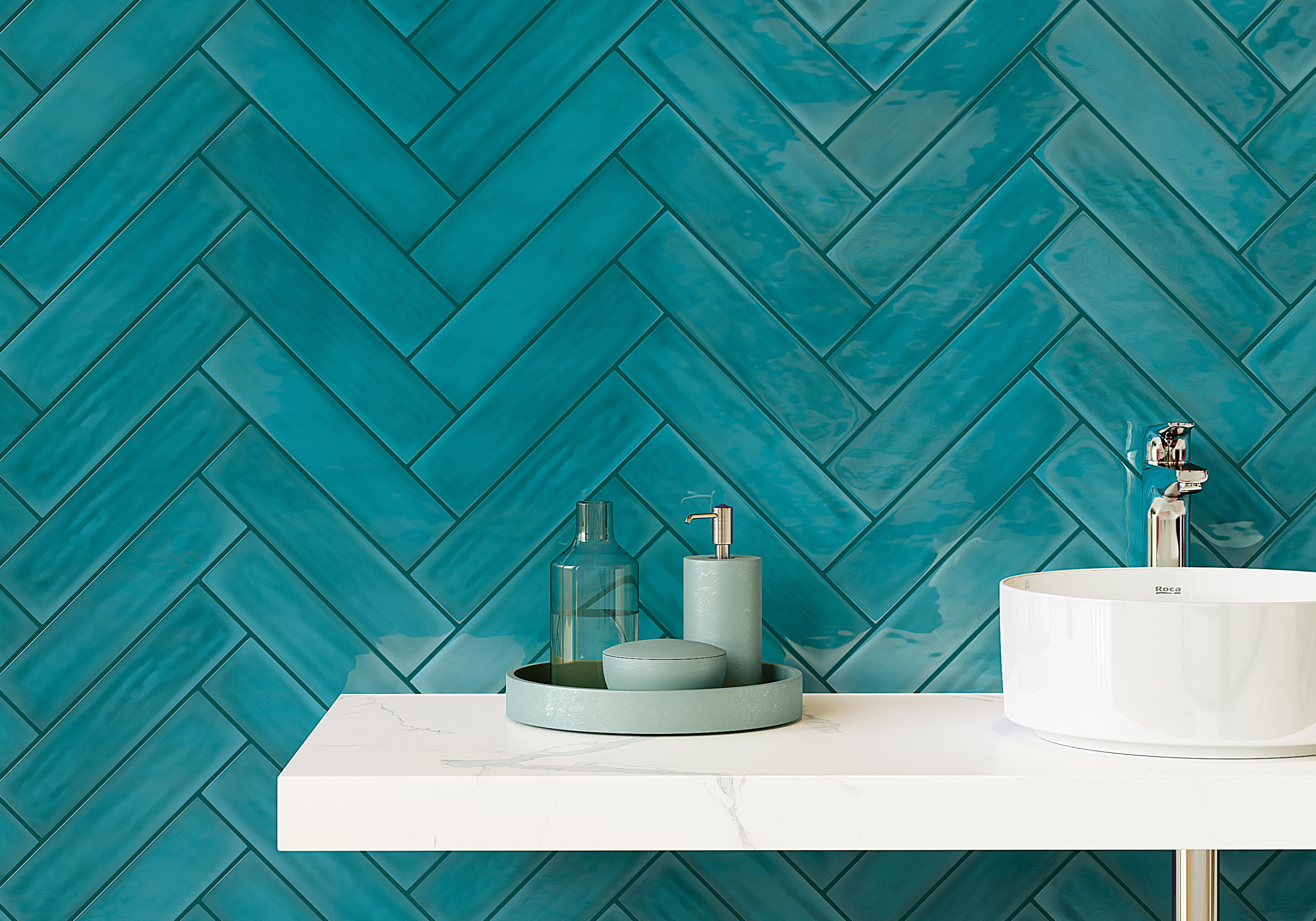 Azulejo cerámico Flowpicket efecto zellige peacock green 7.7x30.5 cm ...